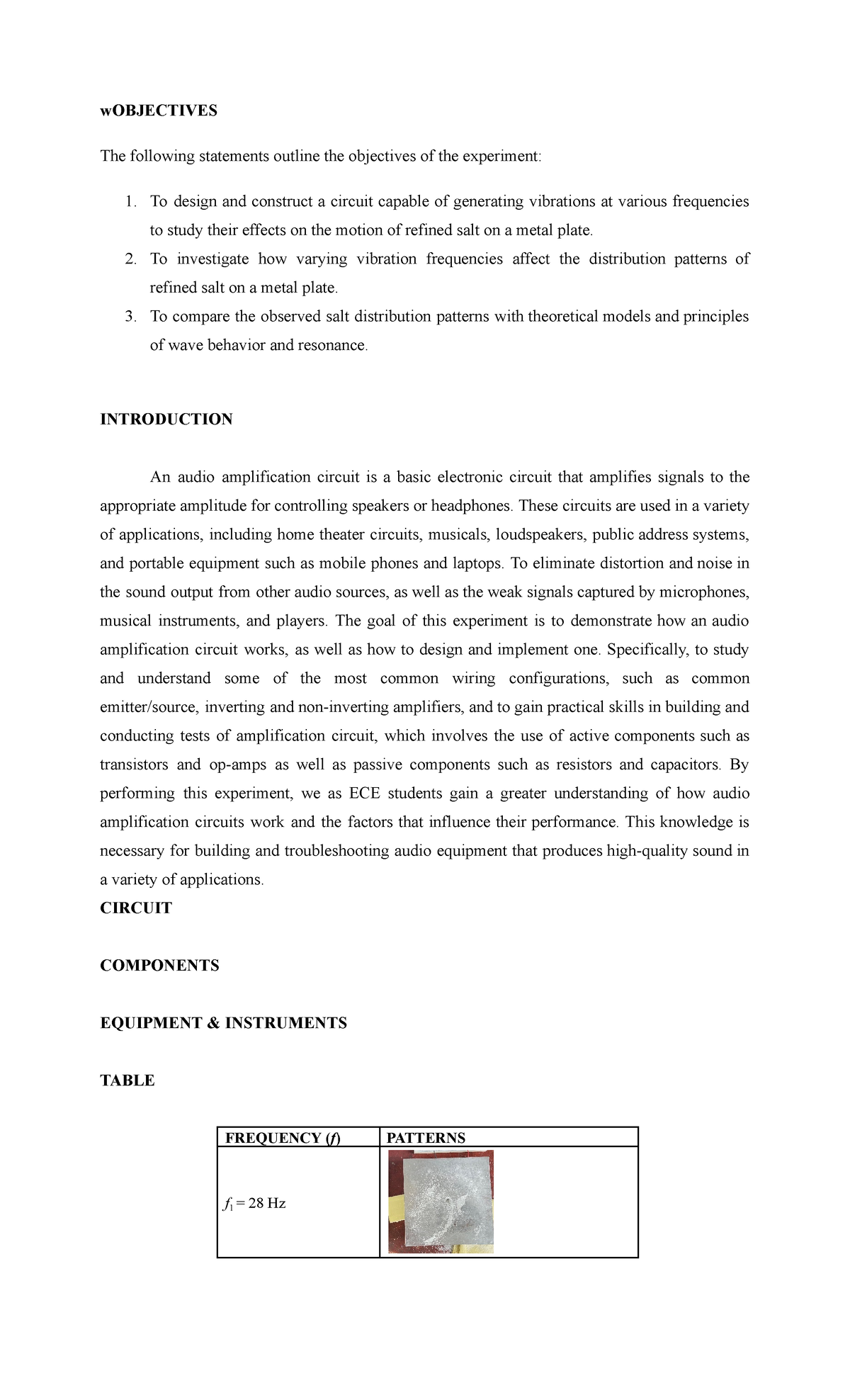 Final Experiment Report - wOBJECTIVES The following statements outline the objectives of the ...