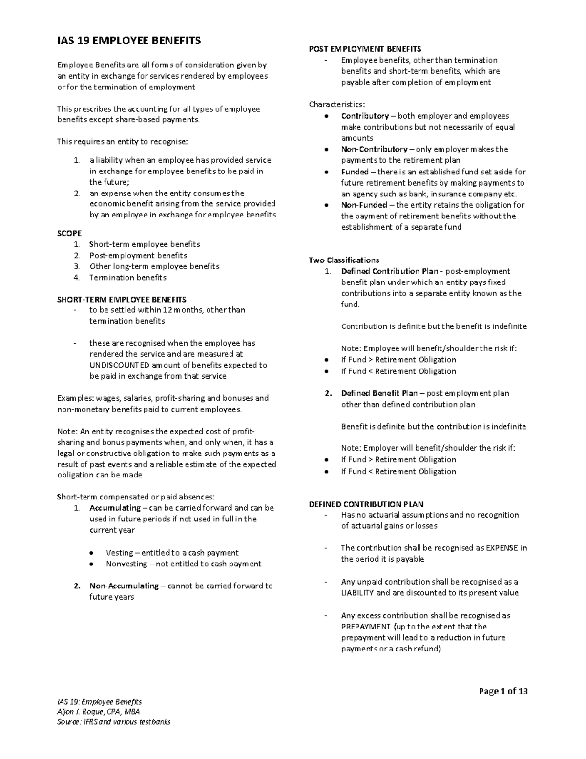 1 IAS 19 Employee Benefits with suggested answers as of 11-10 - Page 1 ...