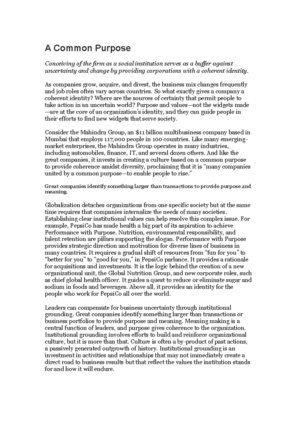 A Common Purpose Study Material Leadership AND Management Assignment 2 ...