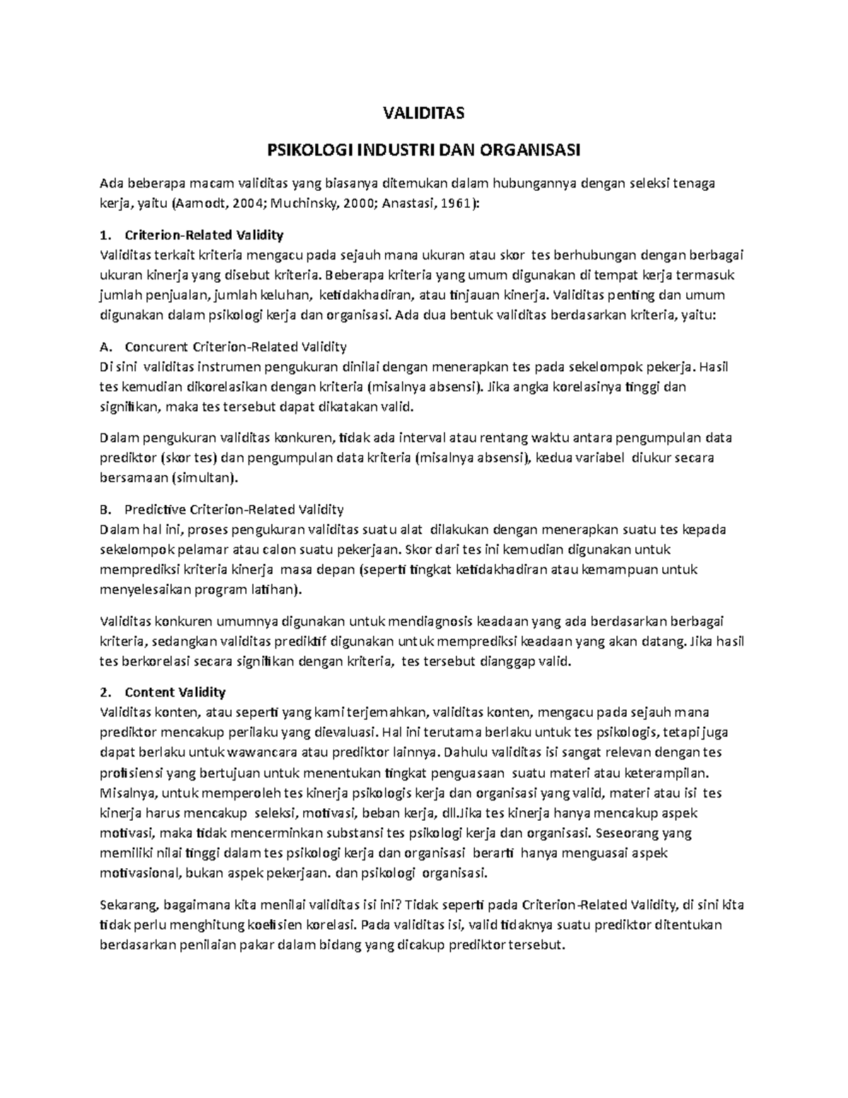 Validitas - VALIDITAS PSIKOLOGI INDUSTRI DAN ORGANISASI Ada beberapa ...