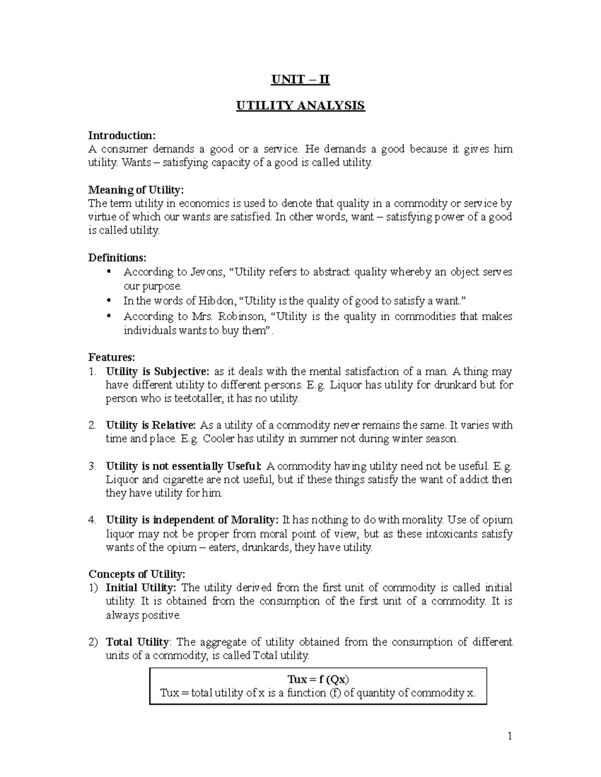 utility analysis - UNIT – II UTILITY ANALYSIS Introduction: A consumer ...