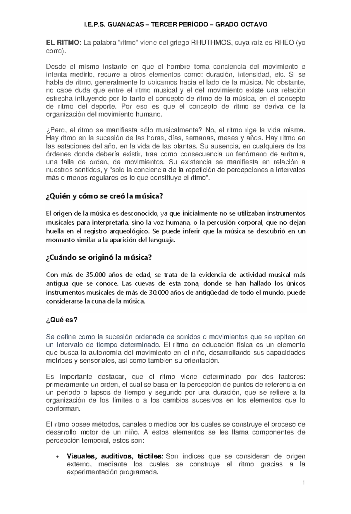 EL Ritmo - EL RITMO: La palabra "ritmo" viene del griego RHUTHMOS, cuya ...