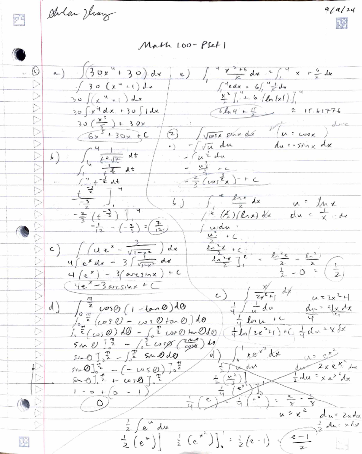 Pset 1 - from Professor YuWen's Math100 course; problem set 1 - MATH ...