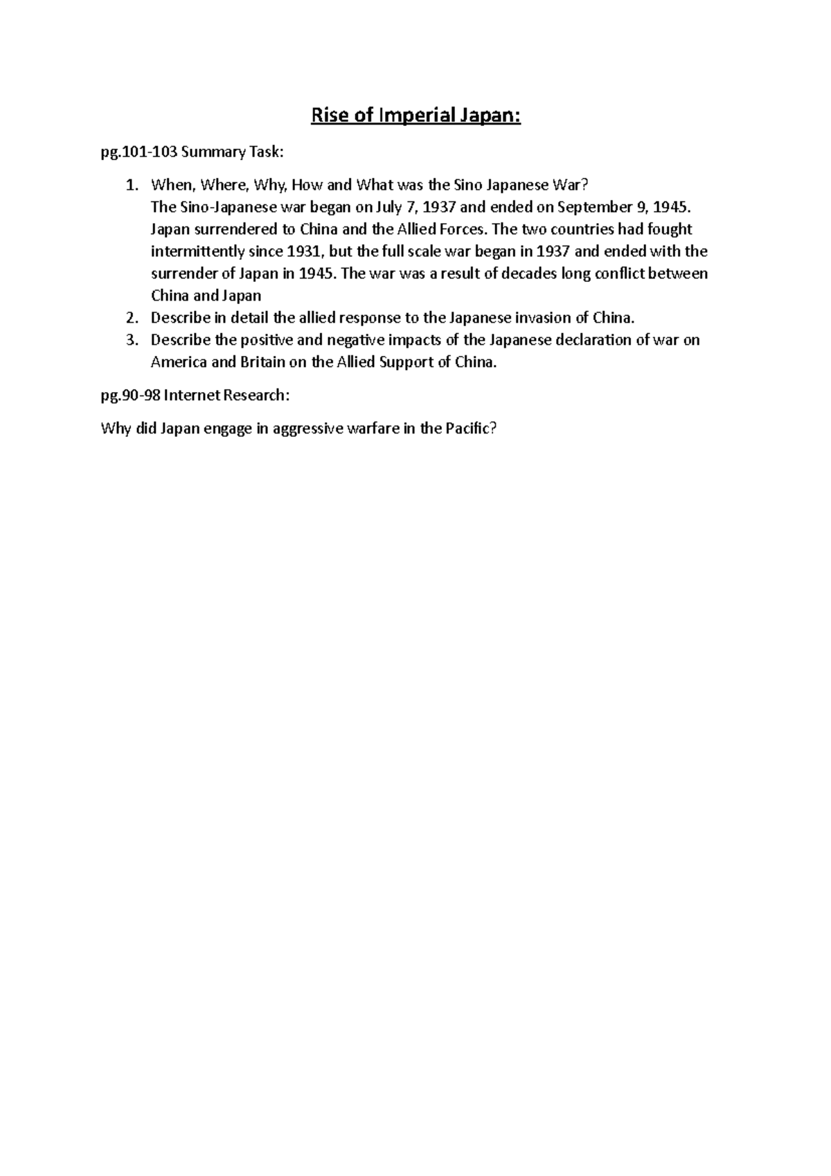 Japanese Imperial Expansion