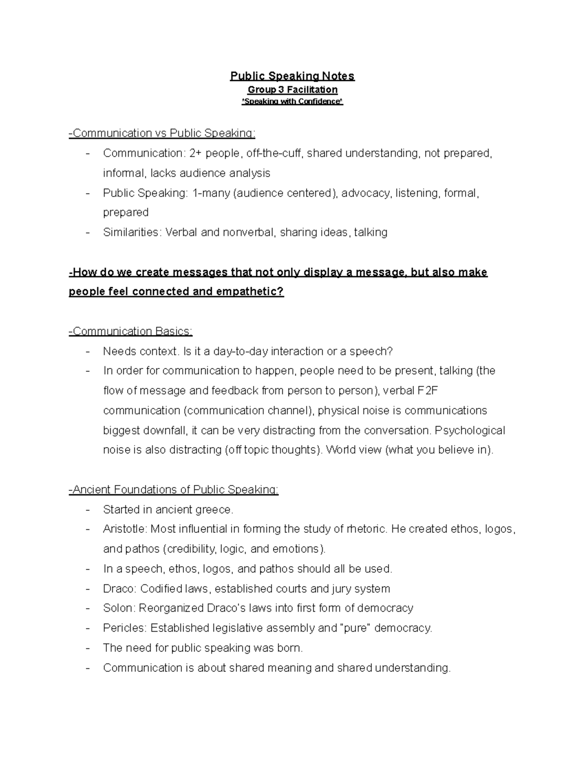 Public Speaking Notes - Public Speaking Notes Group 3 Facilitation ...