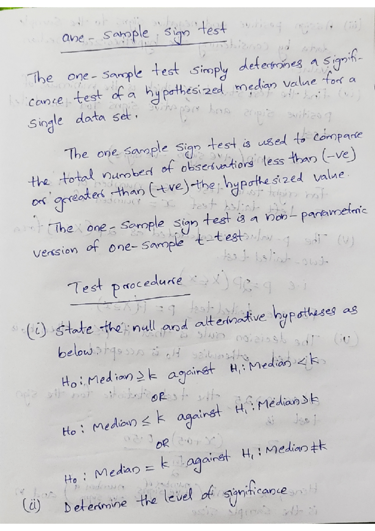 One-sample sign test - Msc. Statistics - Studocu