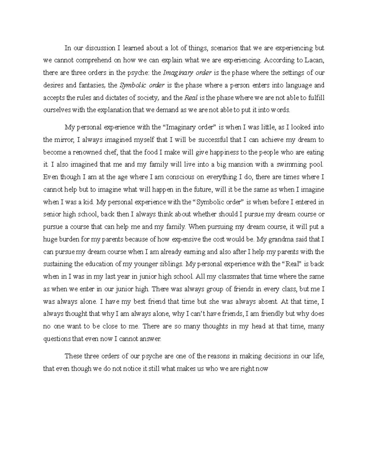 Lacan: Three orders in the Psyche - Imaginary order, Symbolic order ...