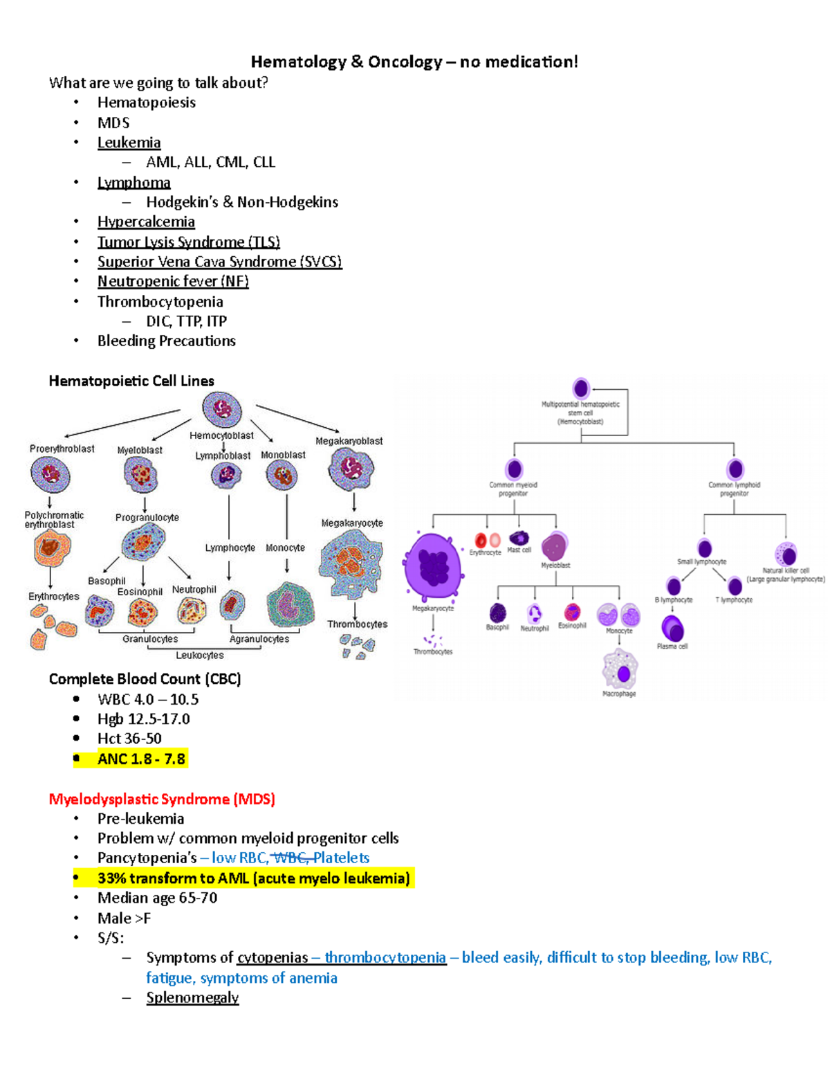 Hematology Oncology - Hematology & Oncology – no medication! What are ...