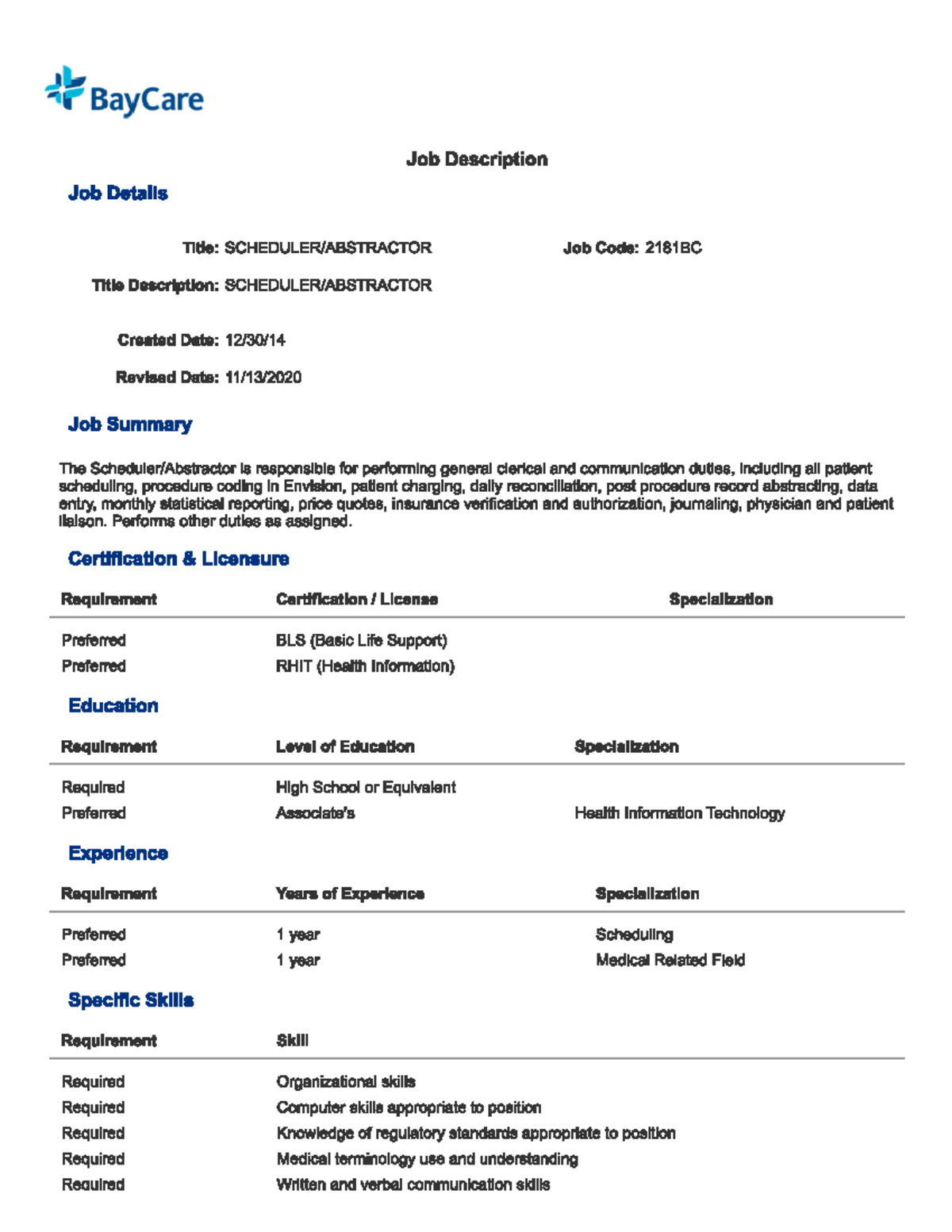 Scheduler-Abstractor - Job Description - ENC 1101 - Studocu