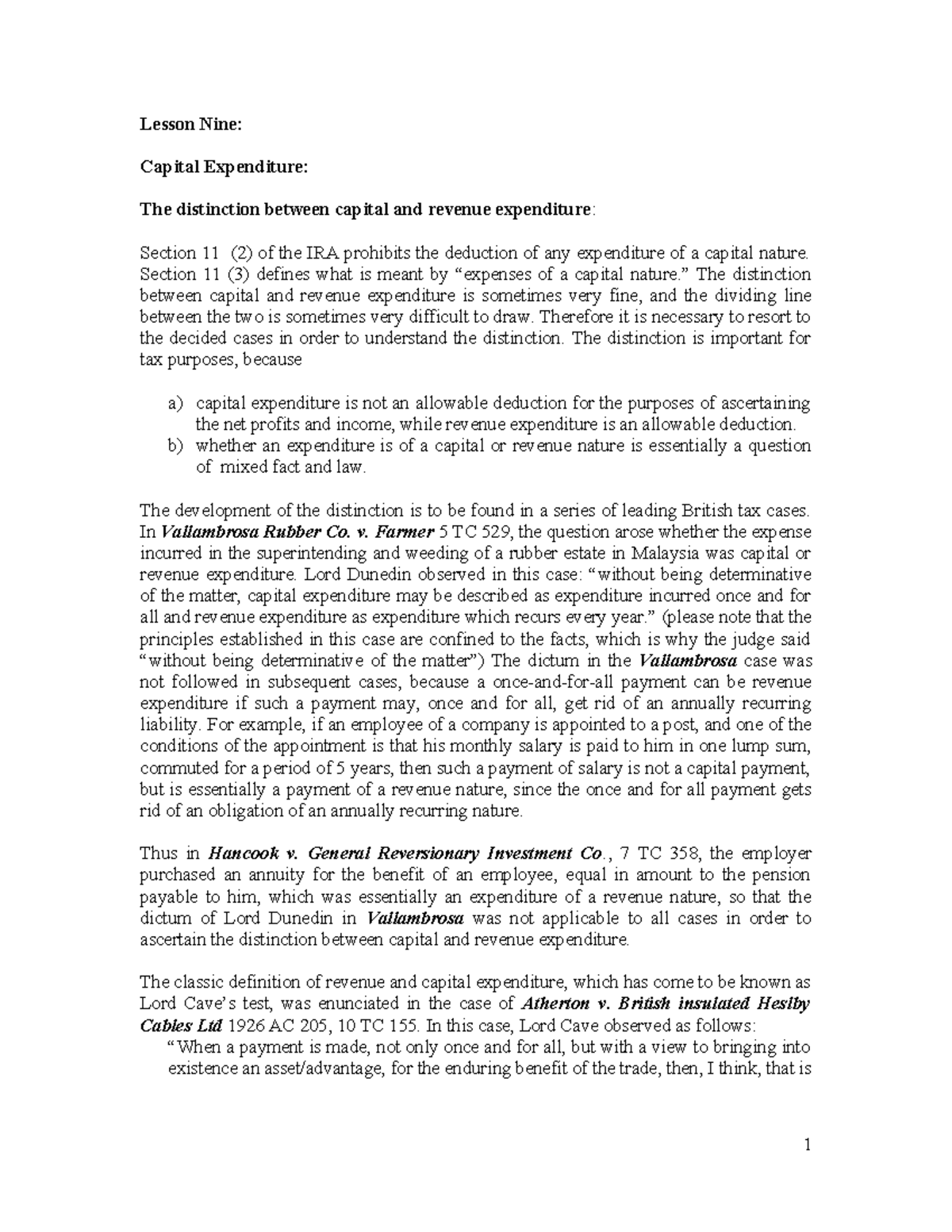 Lesson ten - capital expenses - Lesson Nine: Capital Expenditure: The ...