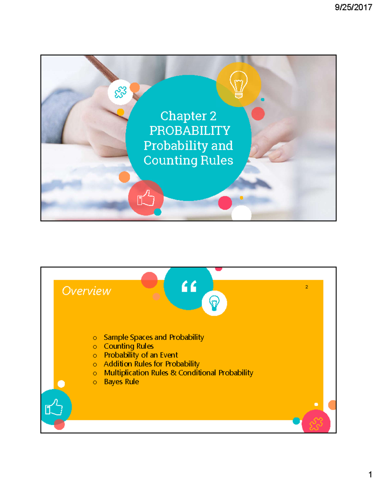 STA416 2 1-student - Chapter 2 PROBABILITY Probability and Counting Rules 1 “ Overview 2 o ...