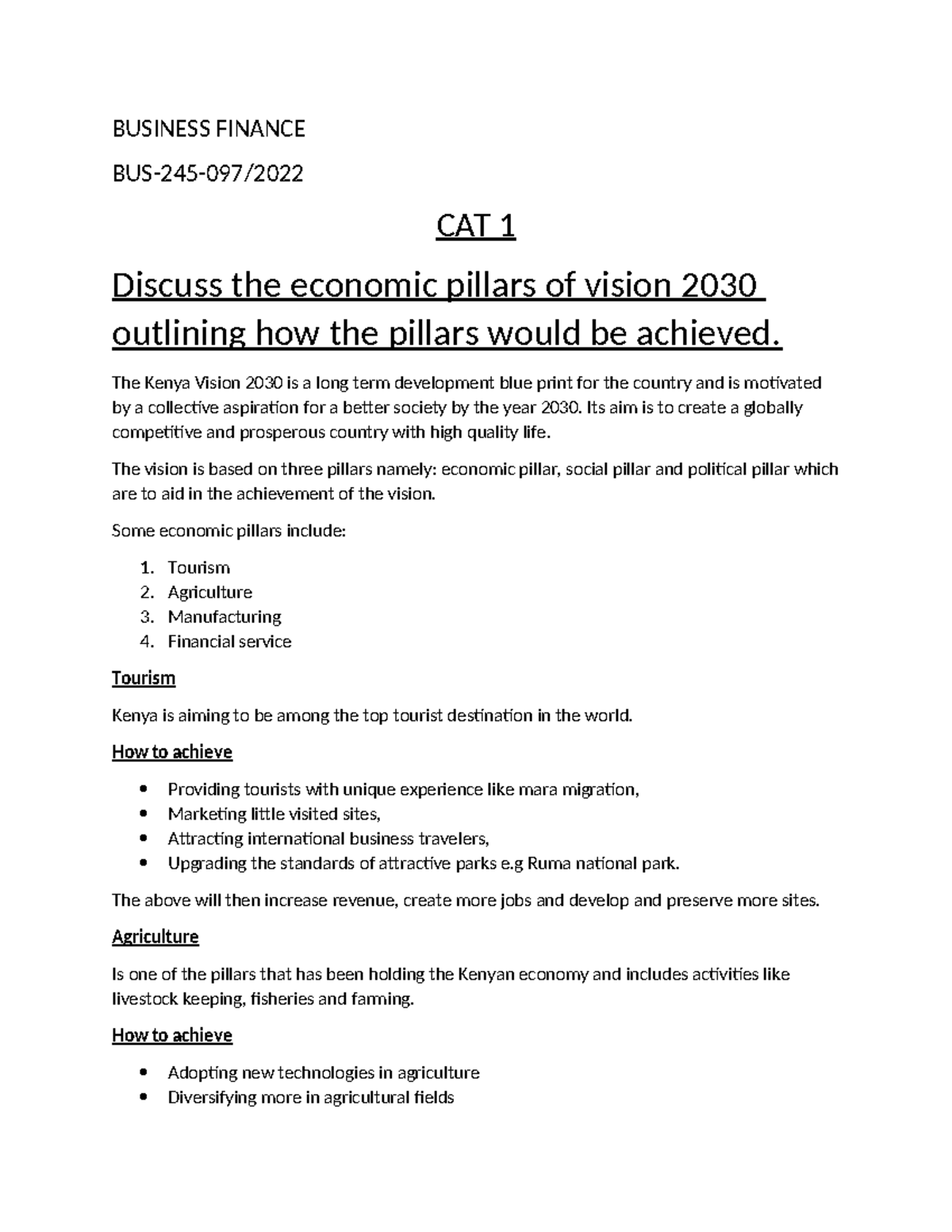 Business Finance - BUSINESS FINANCE BUS-245-097/ CAT 1 Discuss the ...