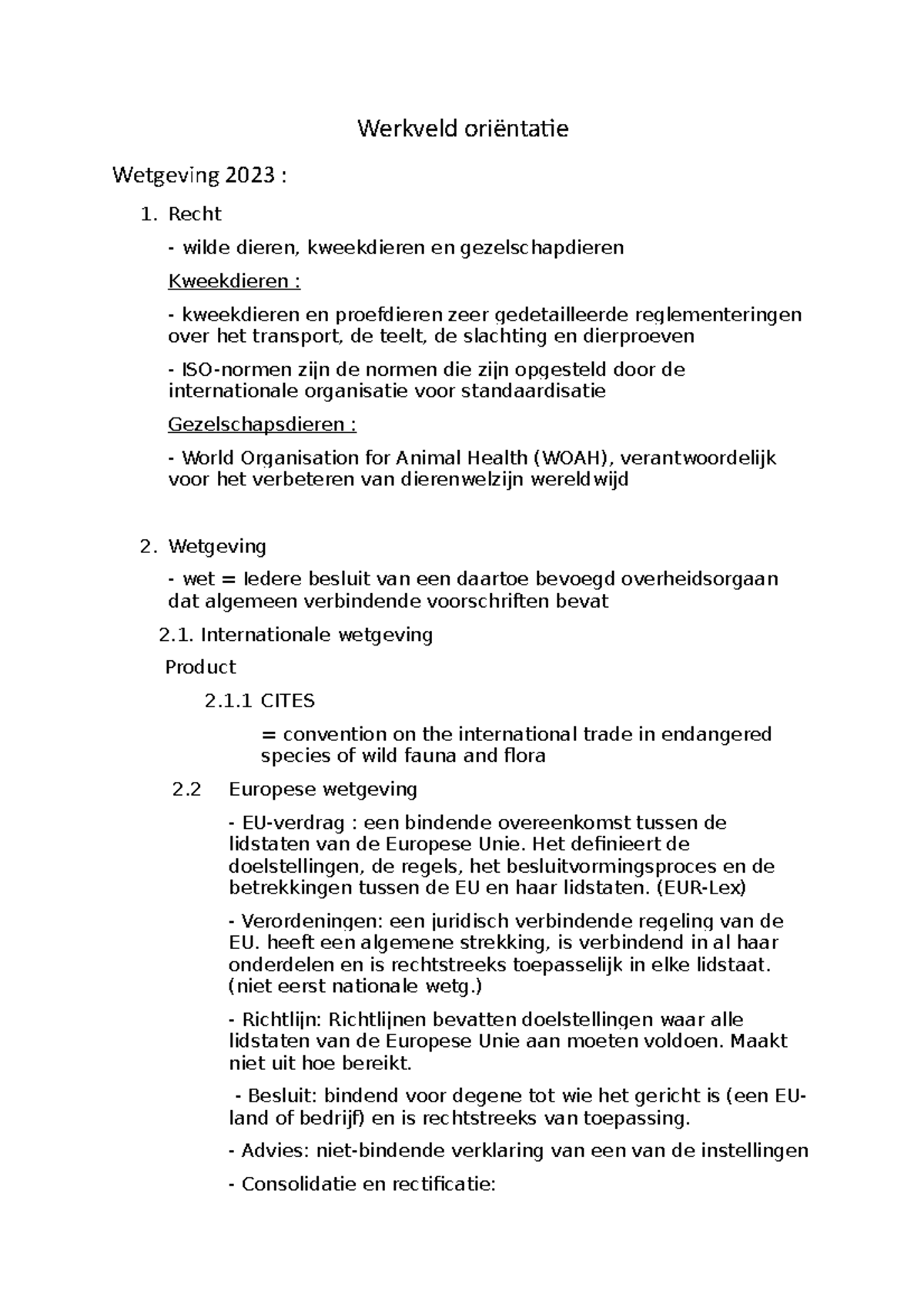 Leerpad 1 - Werkveld oriëntatie Wetgeving 2023 : Recht wilde dieren ...