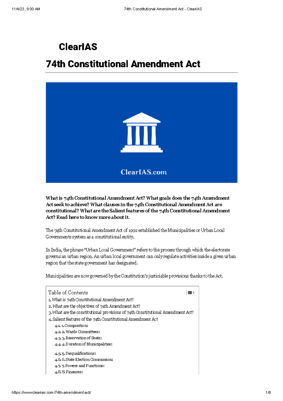 74th Constitutional Amendment Act - Clear IAS - ClearIAS 74th ...