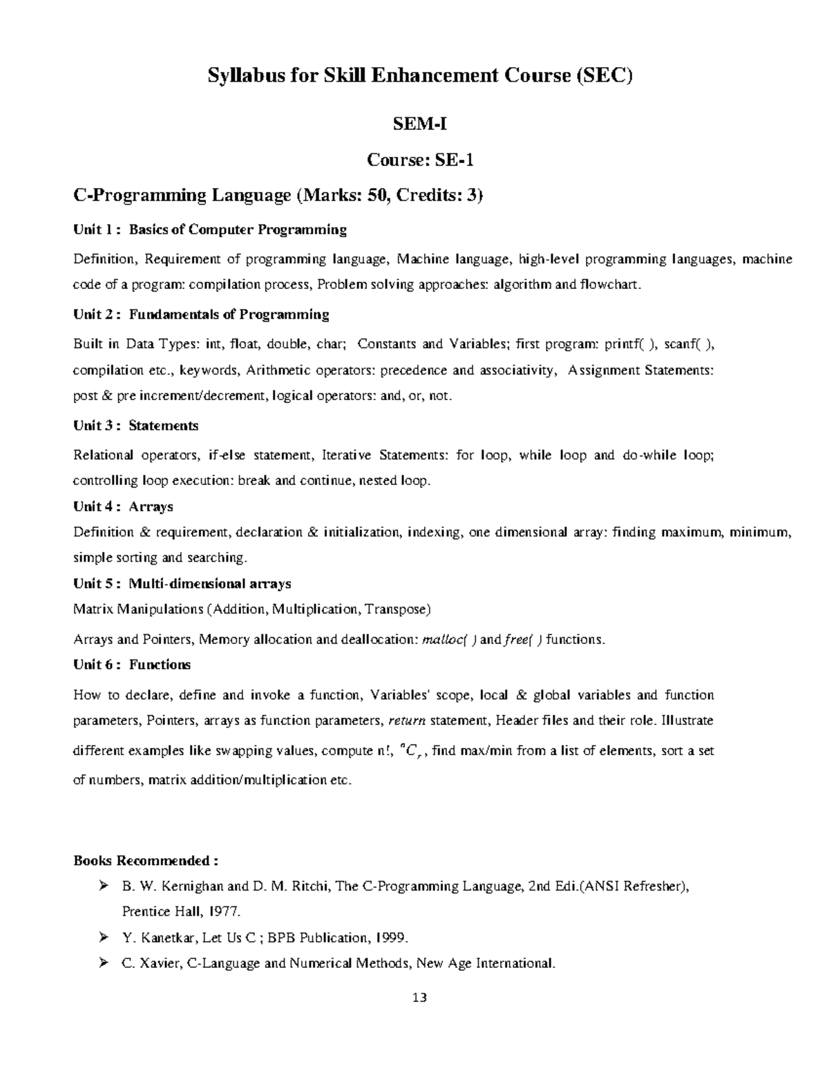 Mathematics SEC syllabus - 13 Syllabus for Skill Enhancement Course ...