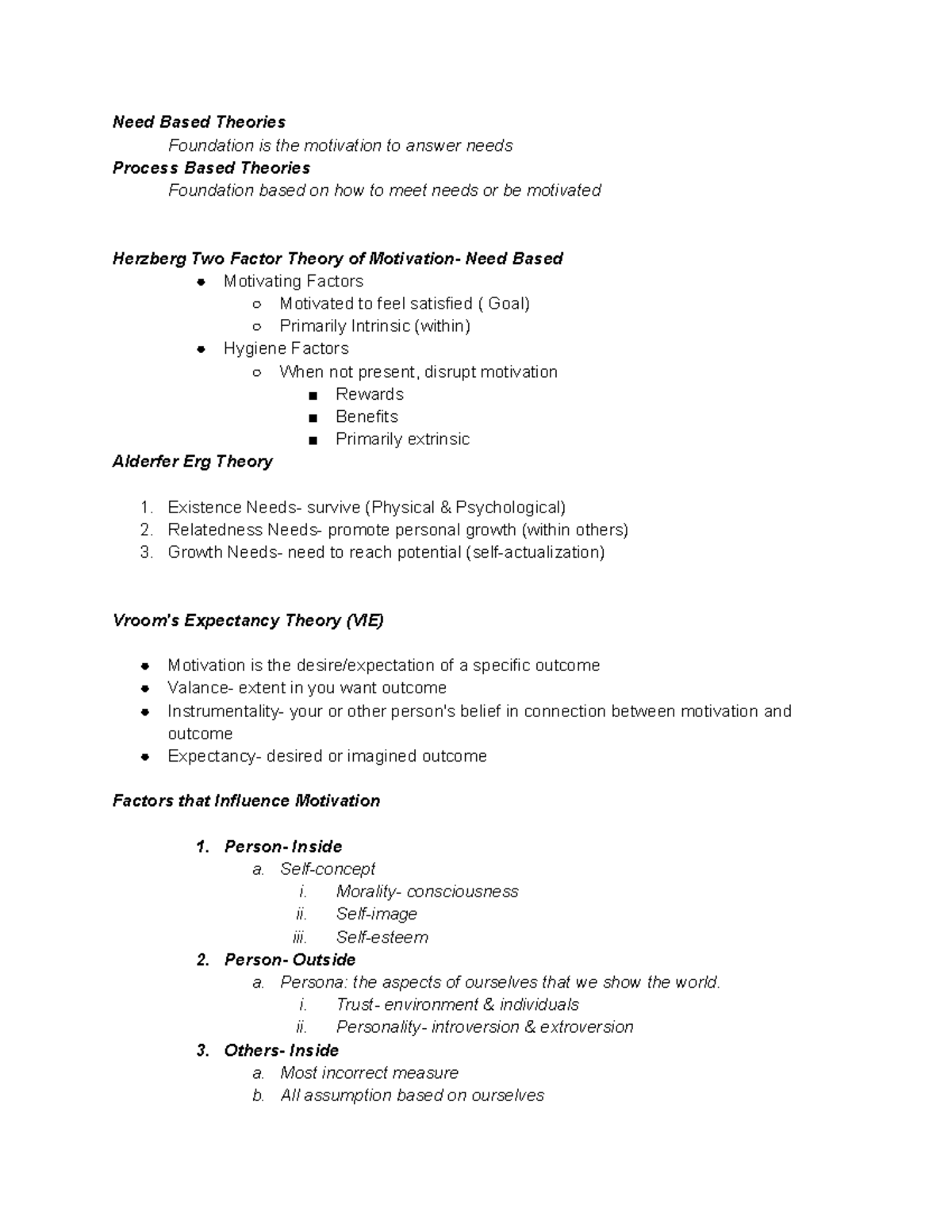 PSB 111 Need and Process Theories - Need Based Theories Foundation is ...