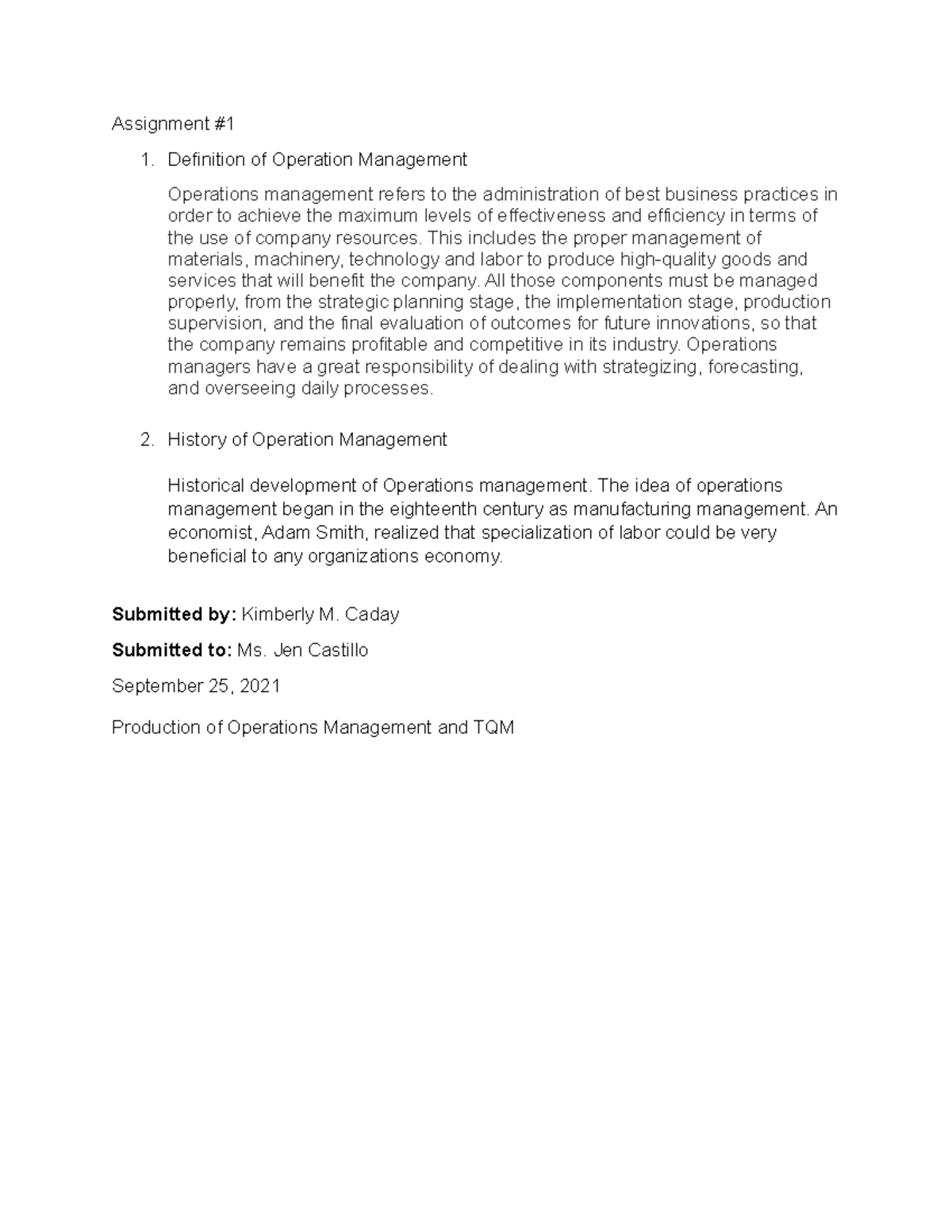 Assignment 1 POM - Business Ad - Studocu