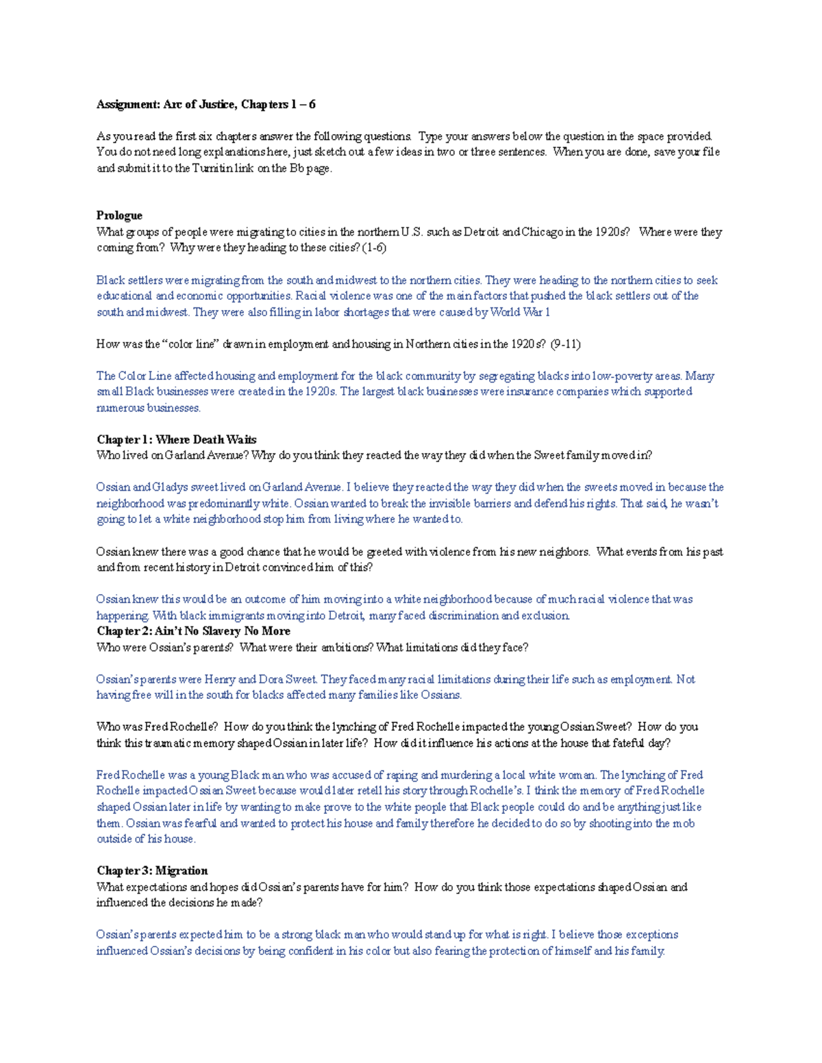 Chap 1-6 Arc of Justice - Assignment: Arc of Justice, Chapters 1 – 6 As ...