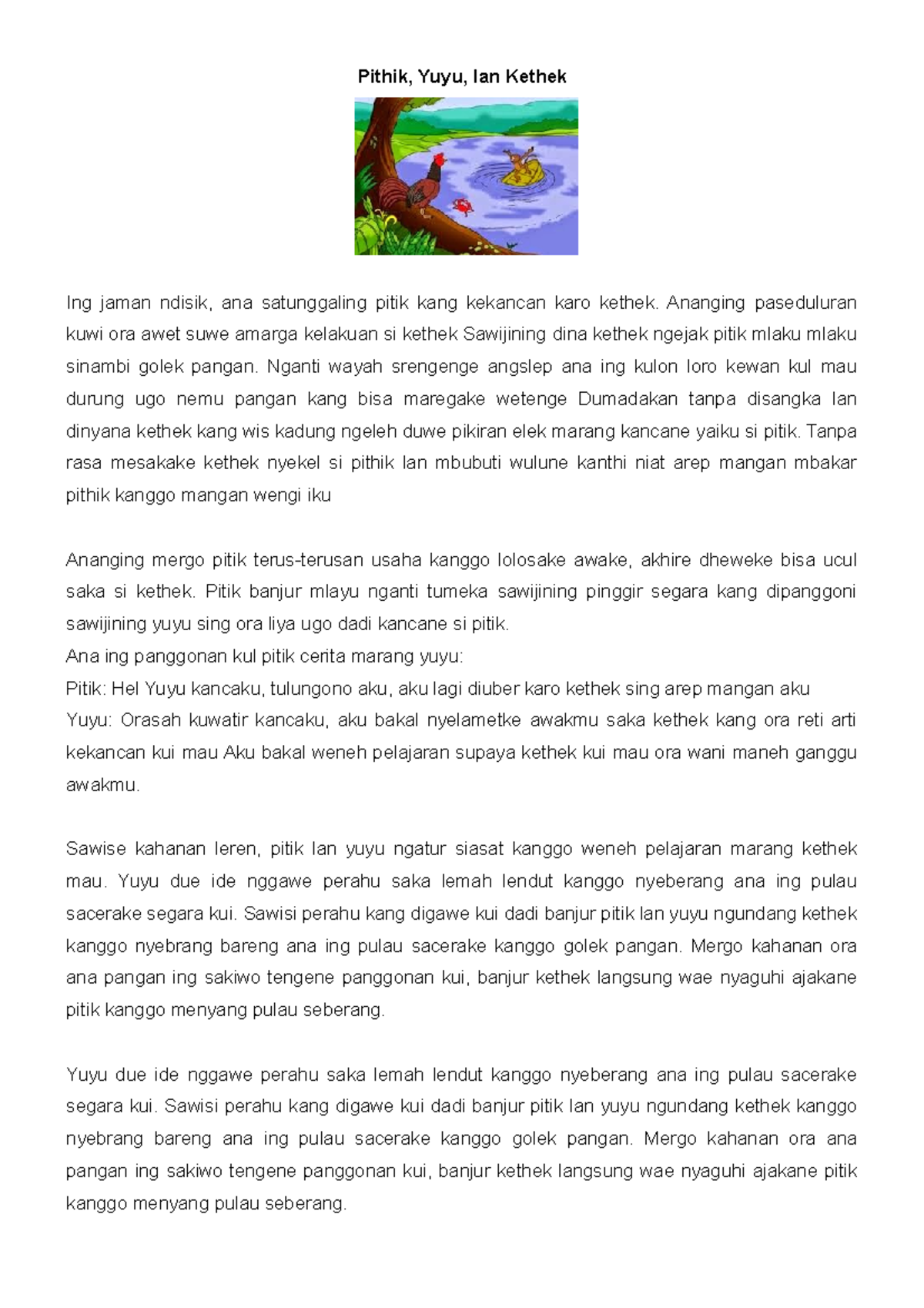 Cerita Fabel - Pithik, Yuyu, lan Kethek Ing jaman ndisik, ana ...