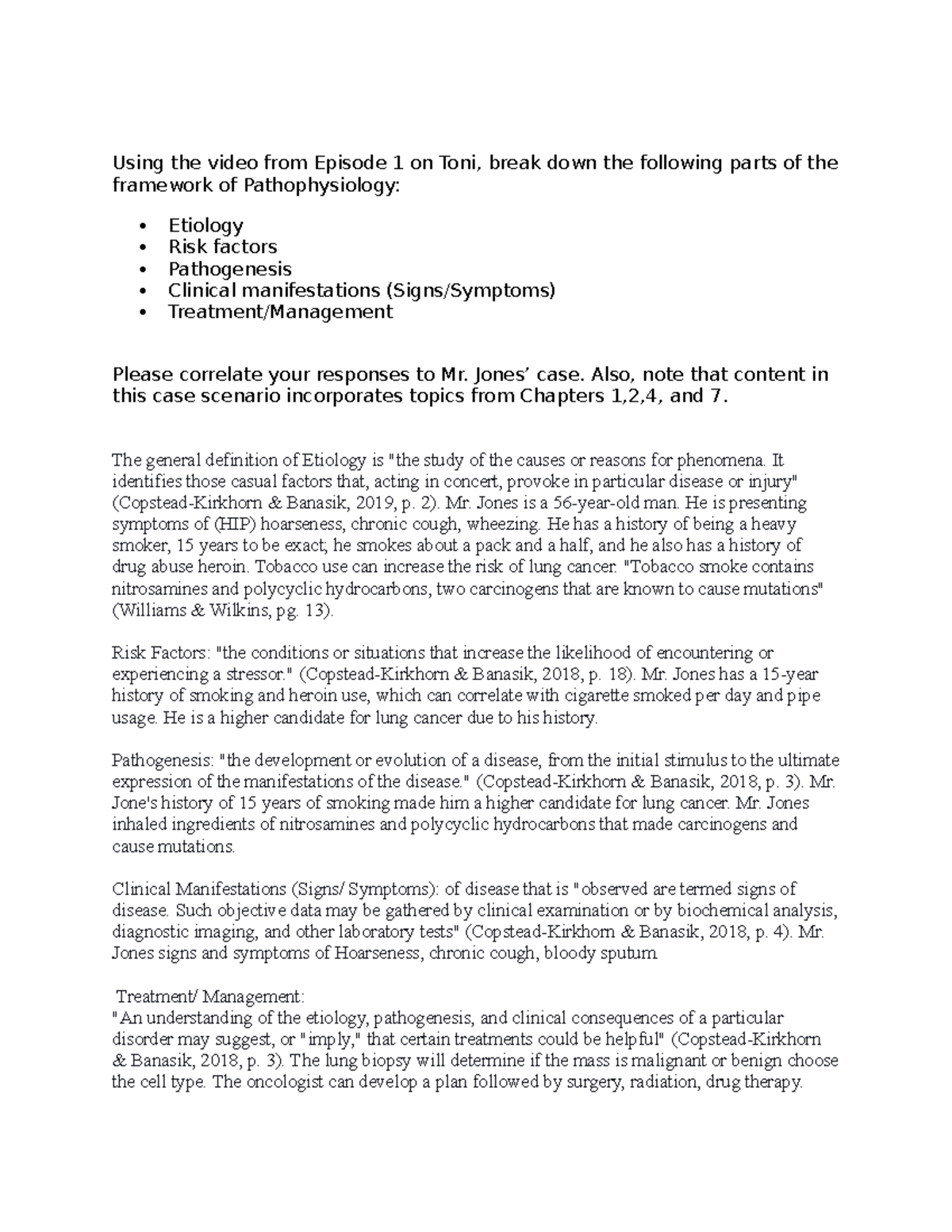 WEEK 1 Patho DP - discussion Board - Using the video from Episode 1 on ...