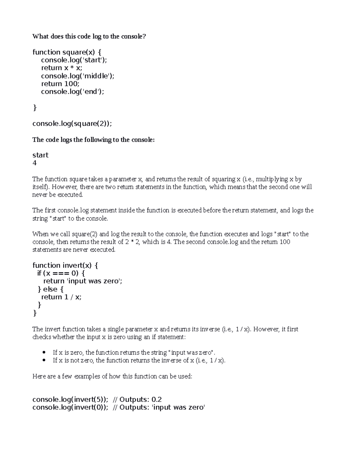 CISC128 functions lecture notes - What does this code log to the ...