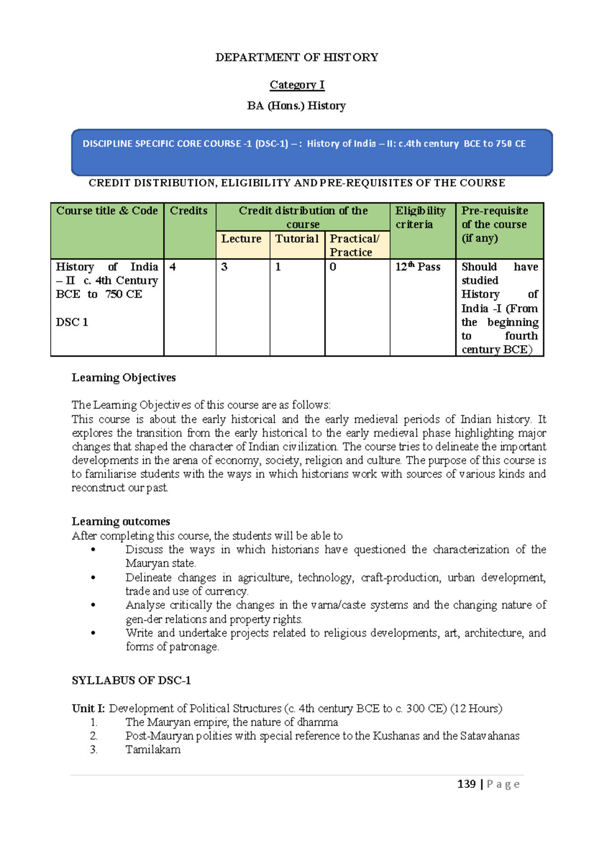 Semester 2- BA History HONS - DEPARTMENT OF HISTORY Category I BA (Hons ...