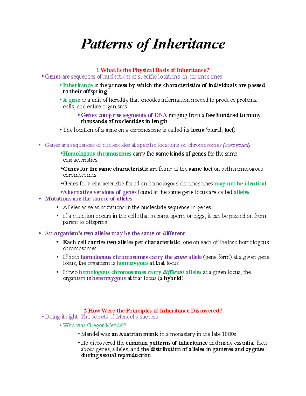 BIO 1101 - Lecture 12 - Patterns of Inheritance **1 What Is the ...