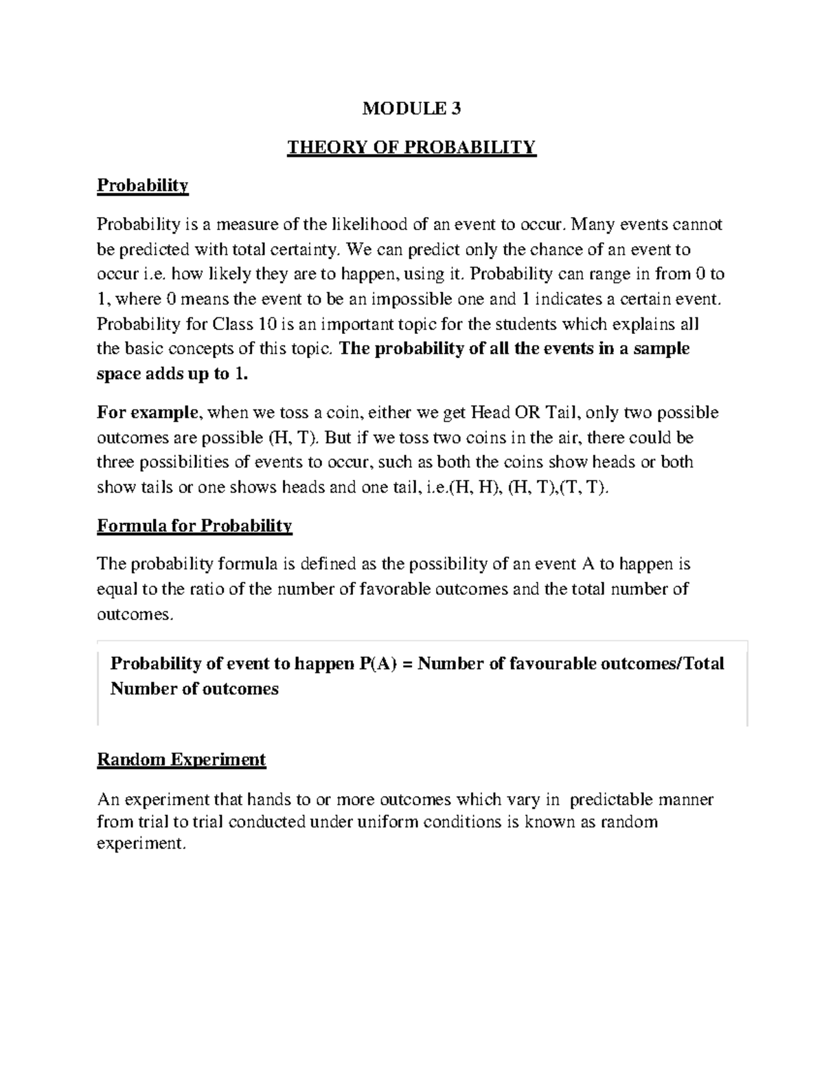 Module 3- S1 B C A - My good notes - MODULE 3 THEORY OF PROBABILITY ...