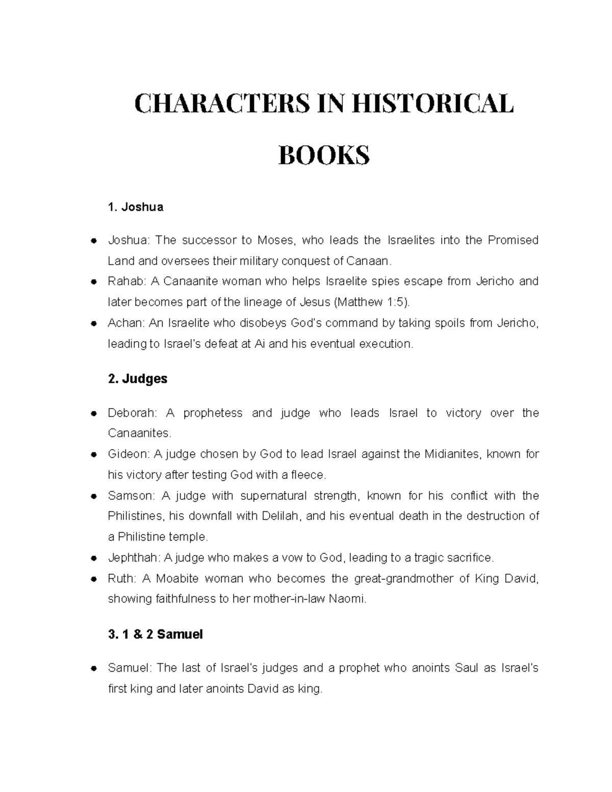 Characters IN Historical Books - CHARACTERS IN HISTORICAL BOOKS 1 ...