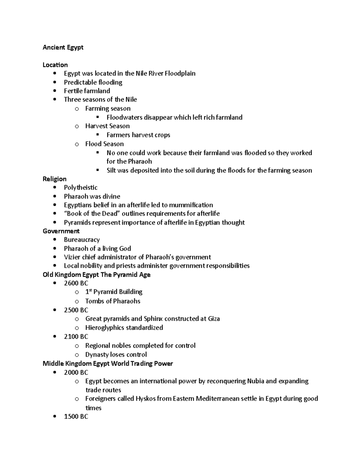 Ancient Egypt - Lecture notes 1 - Ancient Egypt Location Egypt was ...