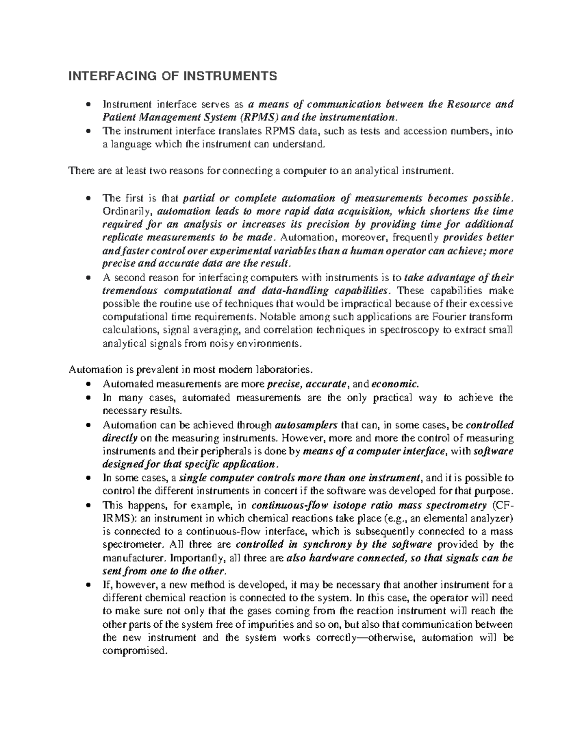 Interfacing of instruments - INTERFACING OF INSTRUMENTS Instrument ...