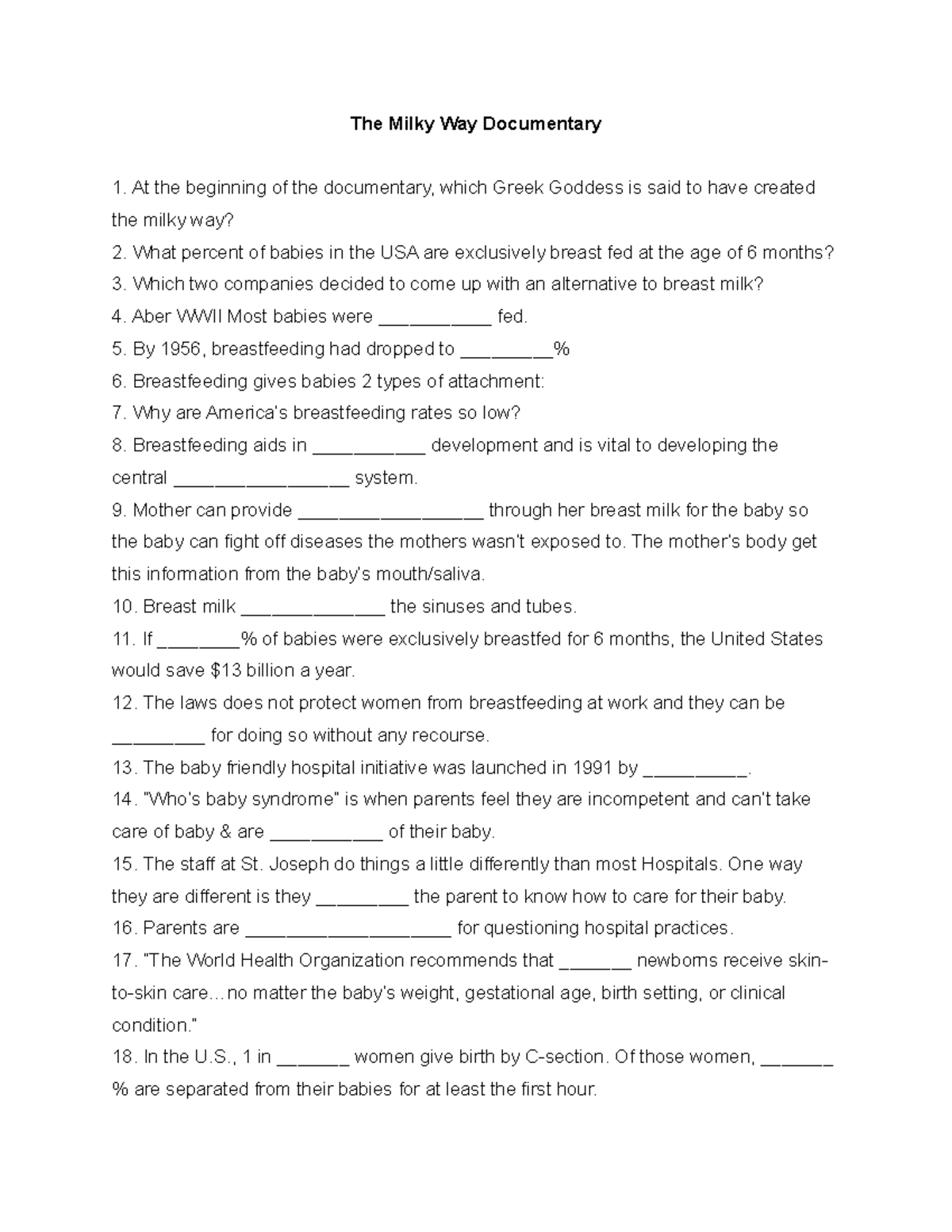 The Milky Way Documentary Guided notes - The Milky Way Documentary At ...