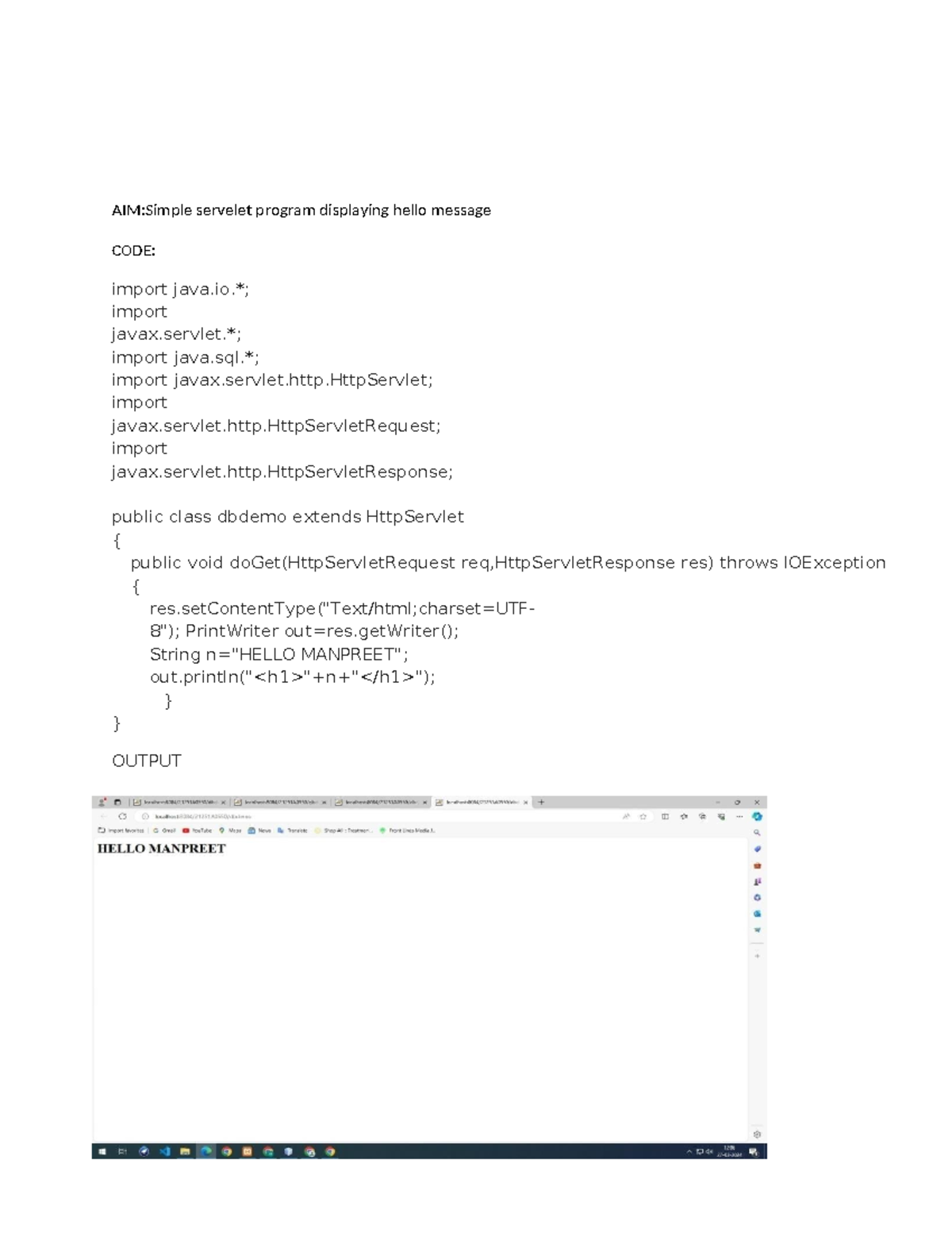 Wtrecord 550 Bnm Aimsimple Servelet Program Displaying Hello Message Code Import Java