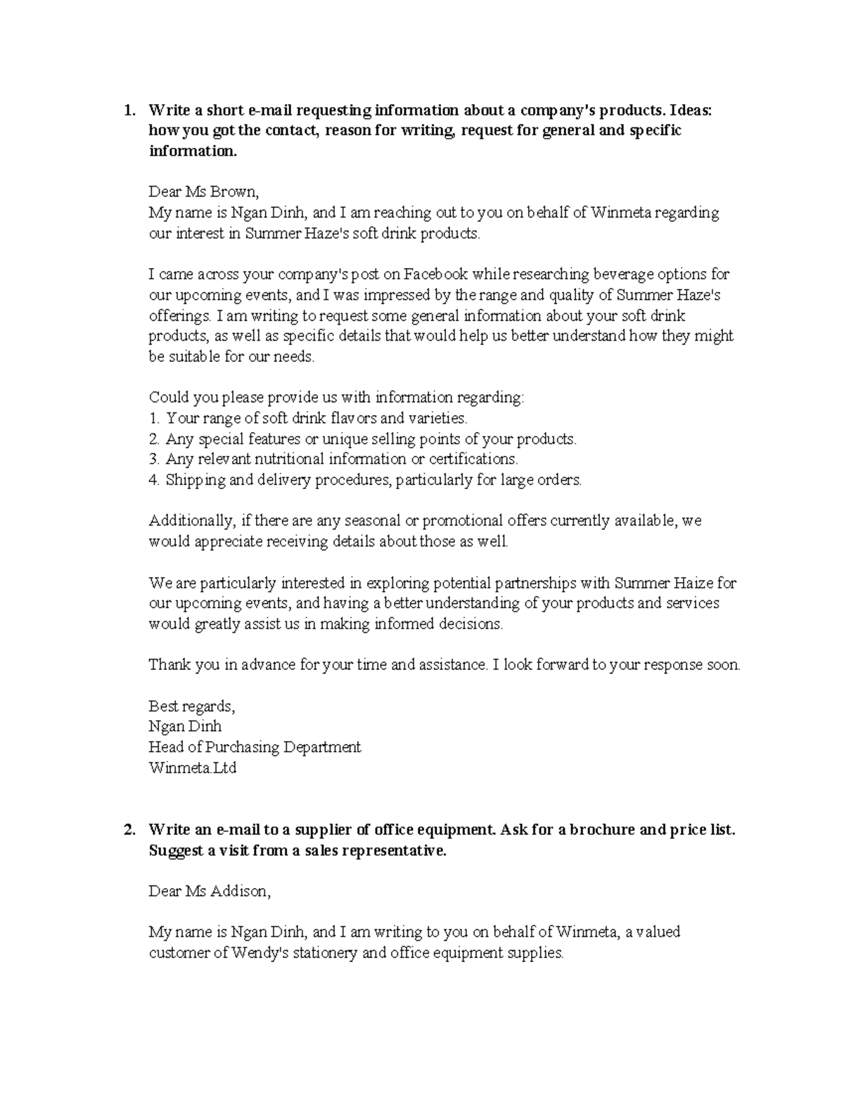 Writing emails homework - Write a short e-mail requesting information ...