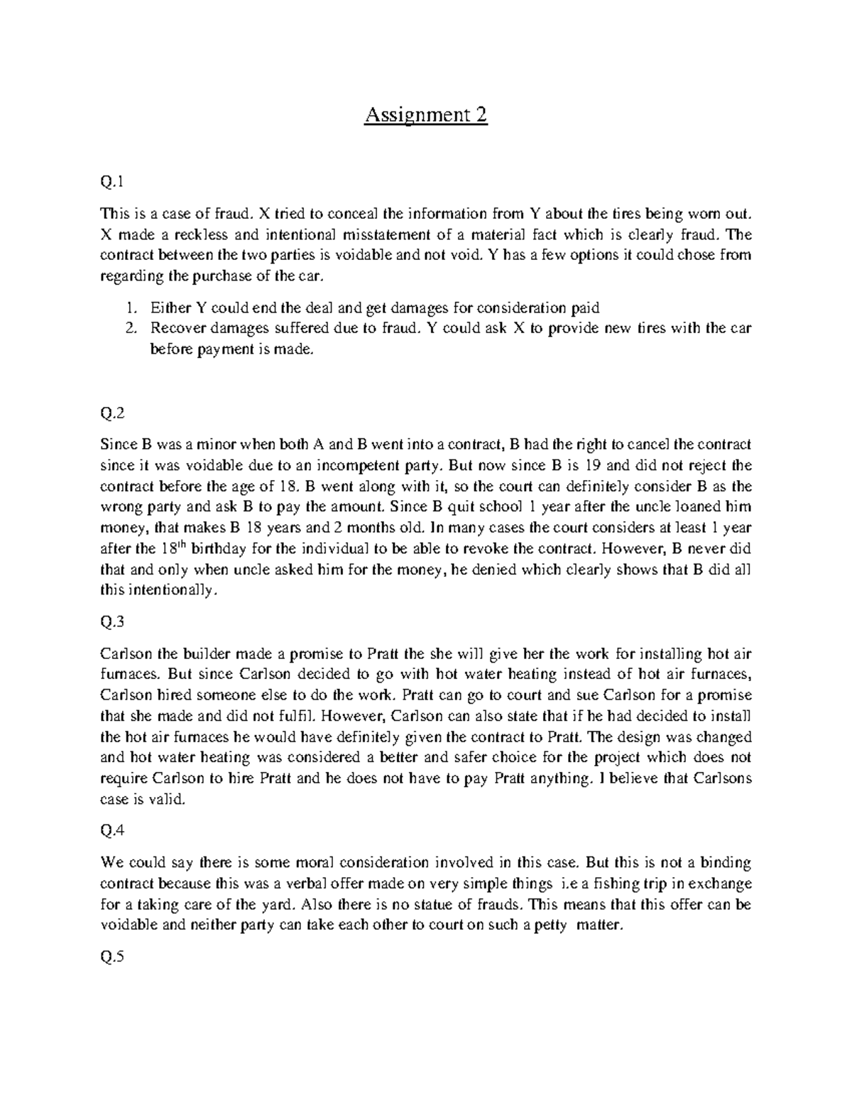 Document - Homework assignment for engineering contracts - Assignment 2 ...