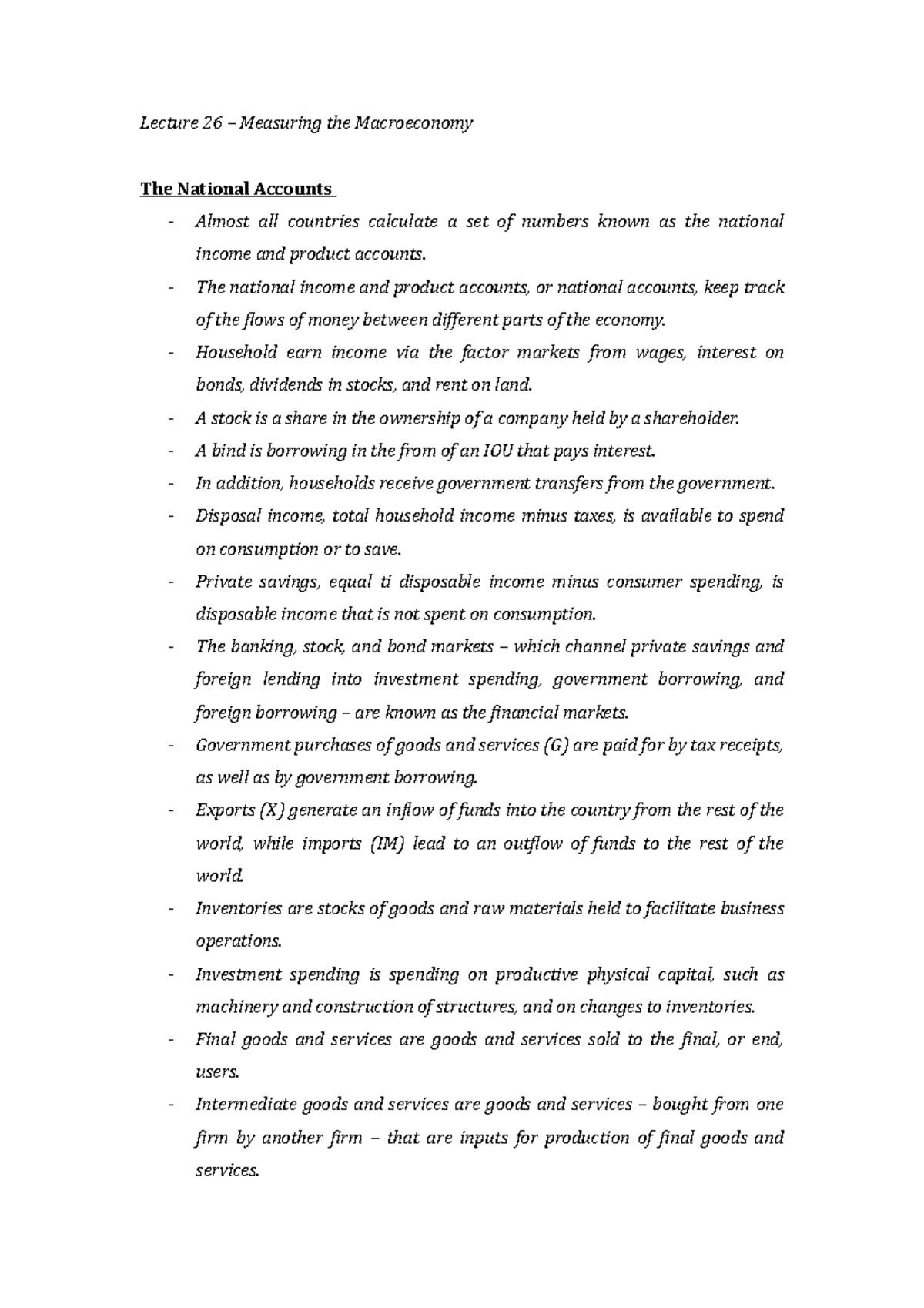 Lecture 26 – Measuring the Macroeconomy - Lecture 26 – Measuring the ...