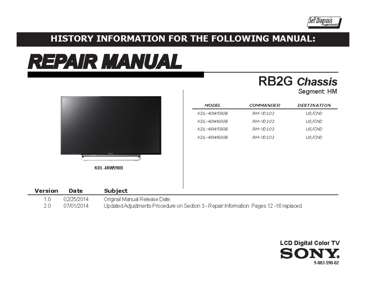 KDL W600B Service Manual - REPAIR MANUAL Self Diagnosis Supported model ...