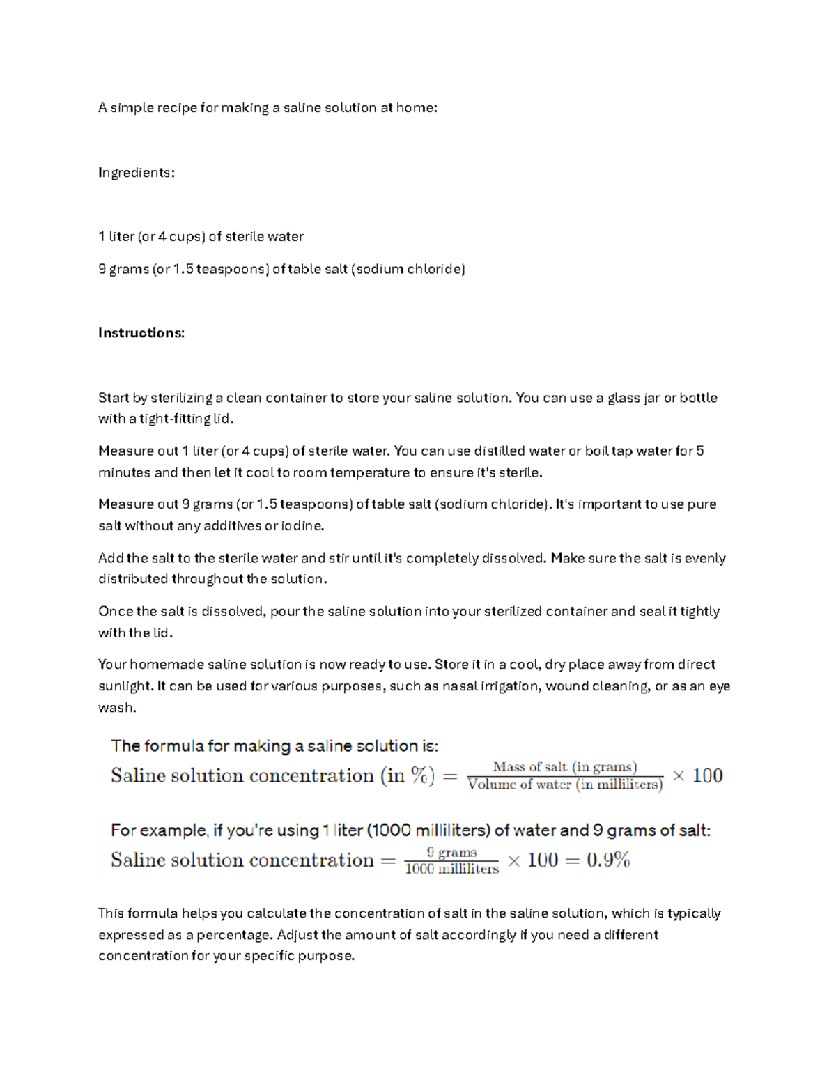 Chemistry - Saline Solution - A simple recipe for making a saline ...