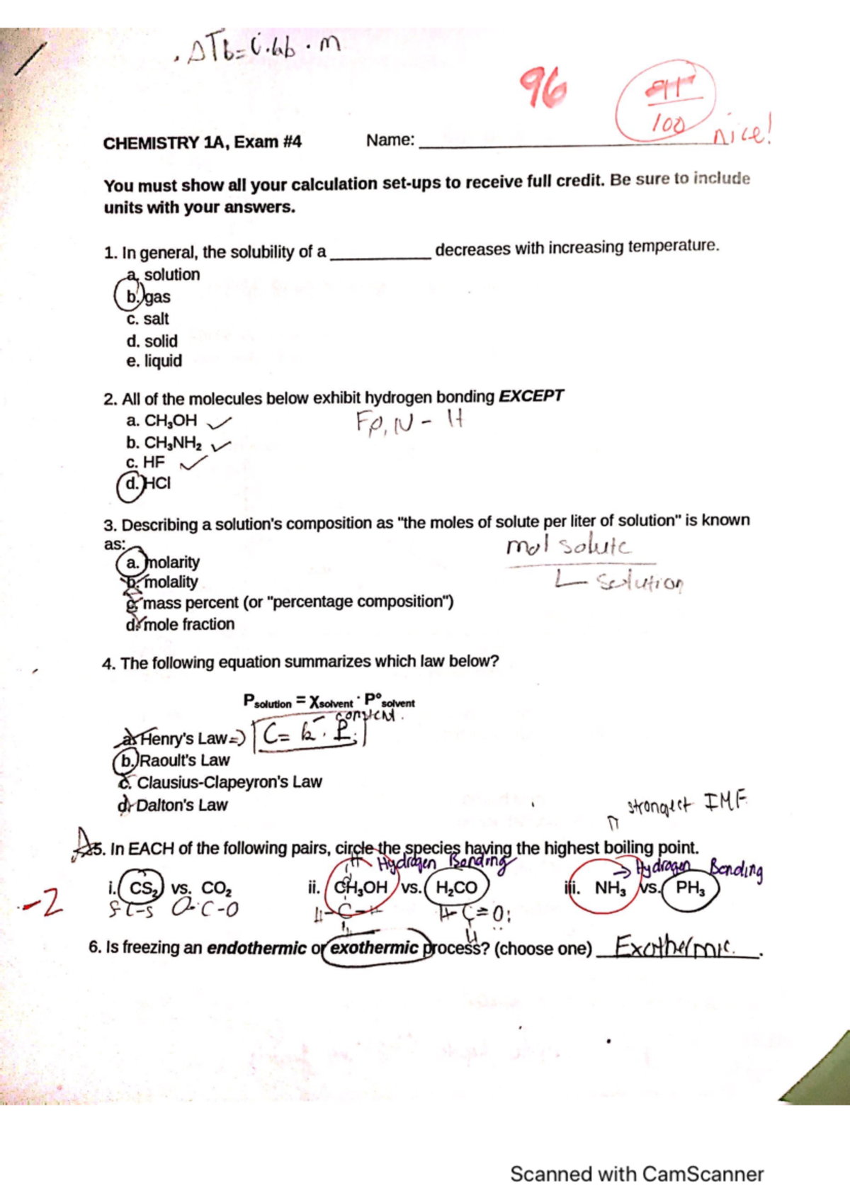 Chem 1A Exam #4- Questions and Answers - CHEM 1A - Studocu
