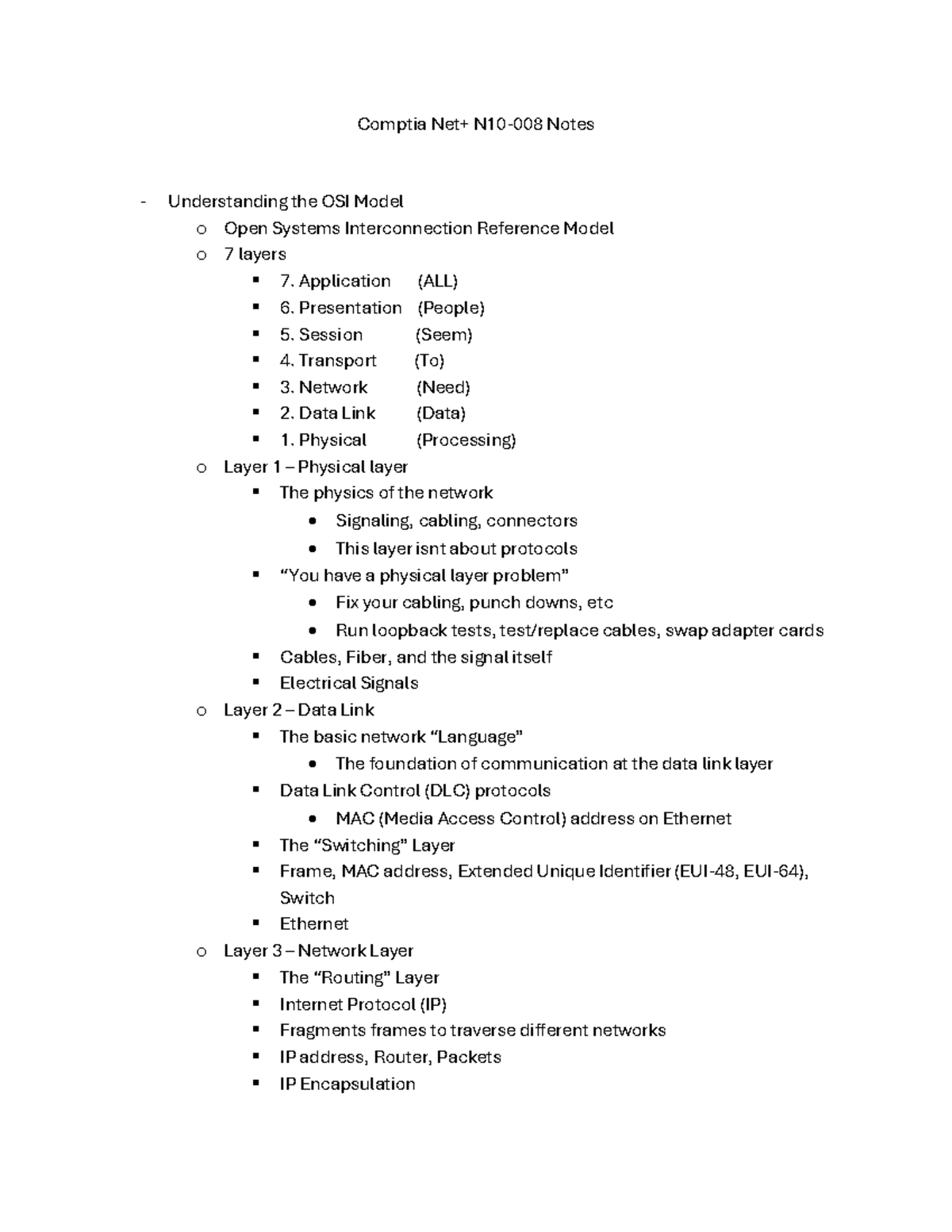 Comptia Network+ - Comptia Net+ N10-008 Notes Understanding the OSI ...