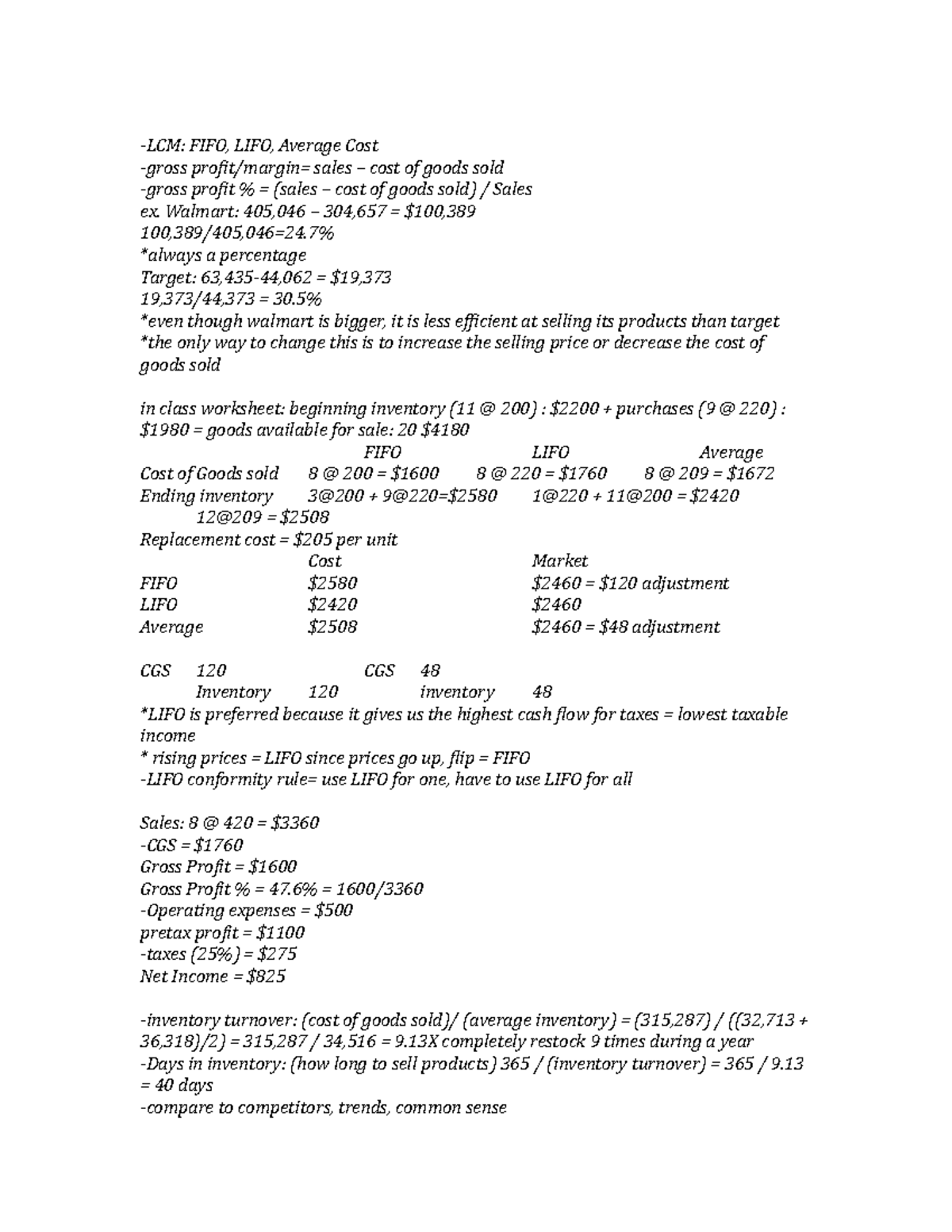 Accounting Lecture 13 Notes -LCM: FIFO, LIFO, Average Cost -gross ...