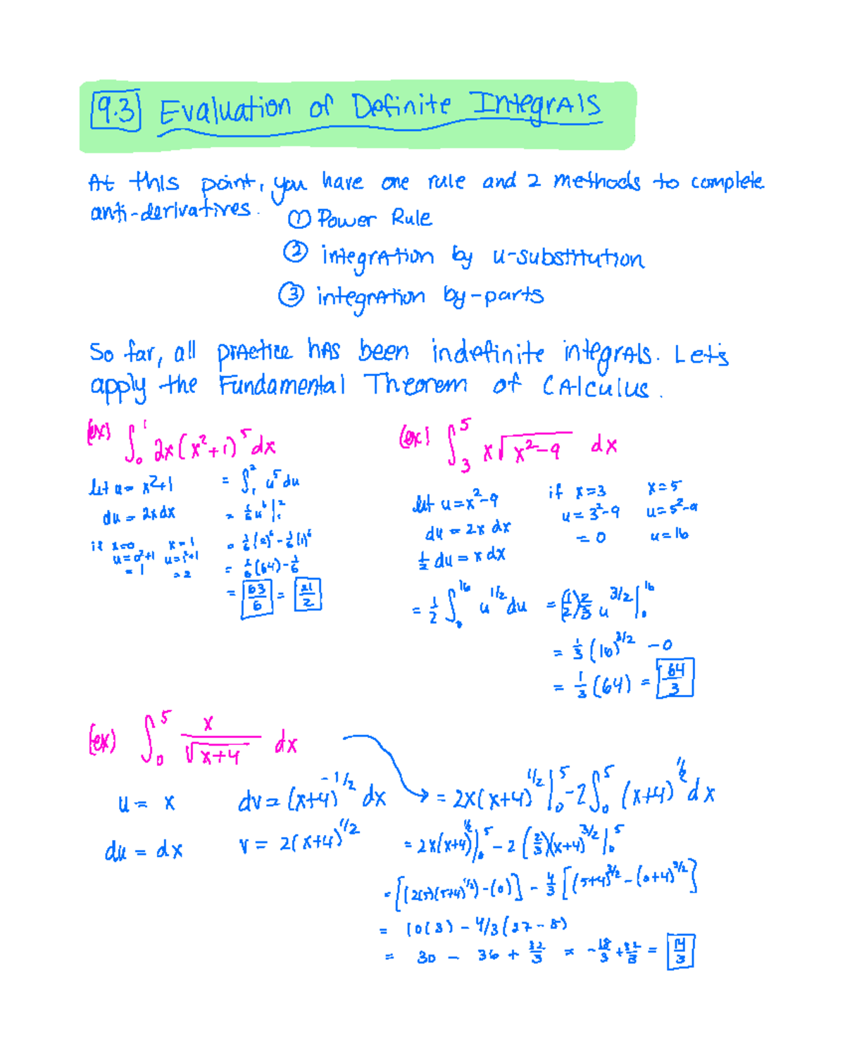 9.3 Evaluation of Definite Integrals (complete) - 9 Evaluationof Definiteintegrals At this point ...