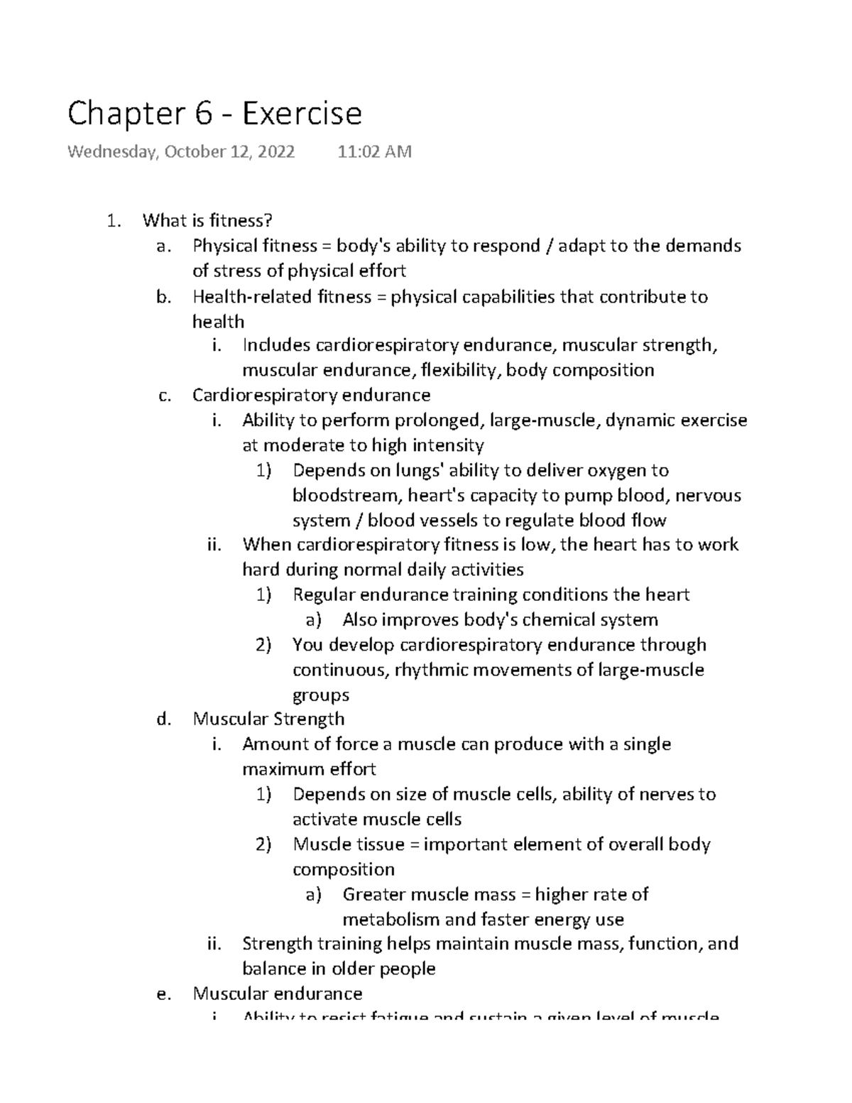 Chapter 6 - Exercise - textbook notes chp 6 - What is fitness? Physical ...