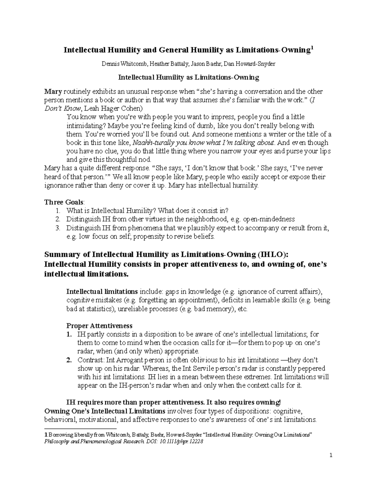 ReadingforIntellectualHumility - Intellectual Humility and General ...