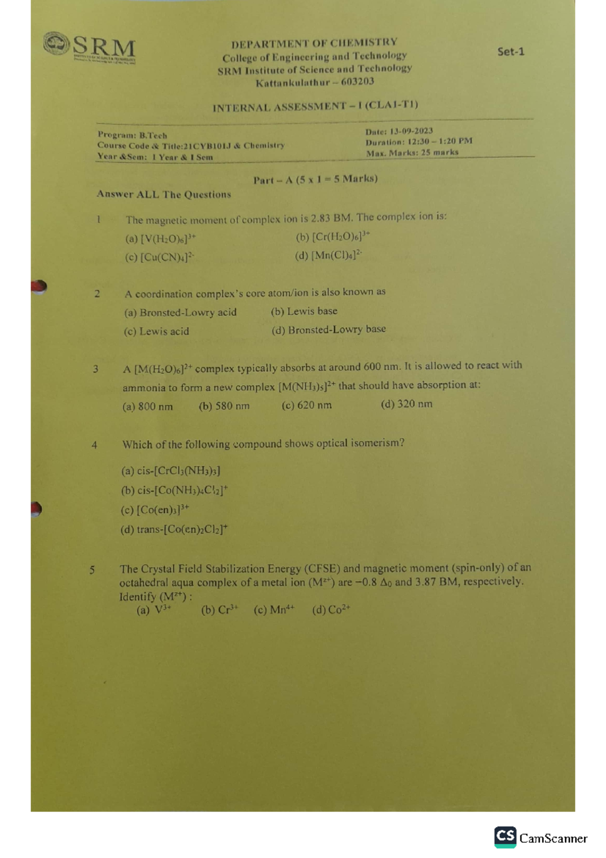 Previous semesters CT1 qn papers for practice - SRM DEPARTMENT OF ...