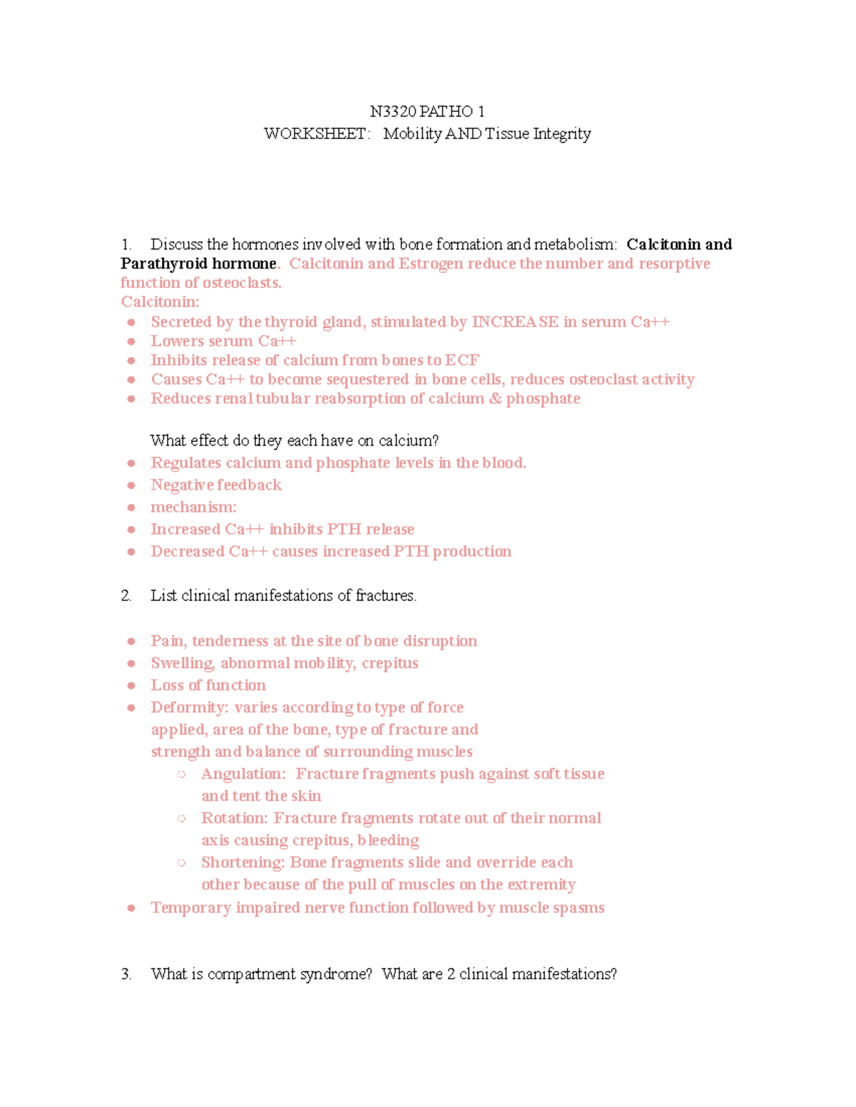 NURSING SCHOOL Mobility worksheet - NURS 3320 - Studocu