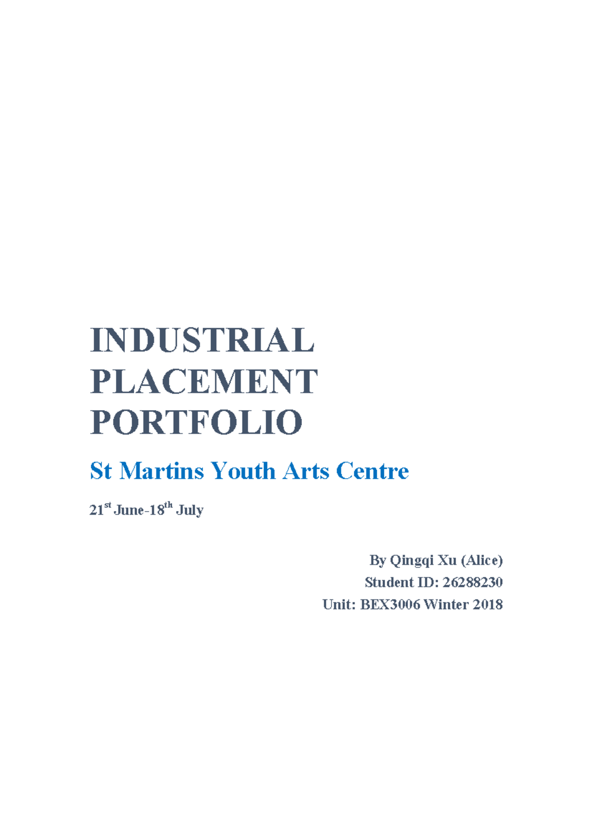 Industrial Placement Portfolio - INDUSTRIAL PLACEMENT PORTFOLIO St ...