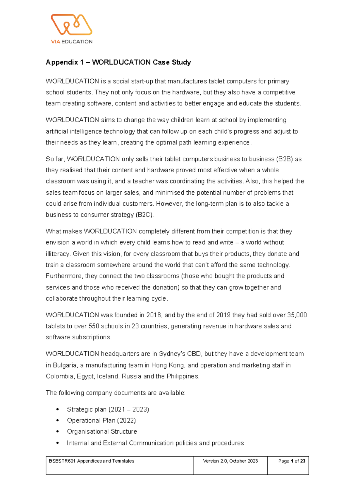 7. Bsbstr 601 Appendices and templates V2 - Appendix 1 – WORLDUCATION ...