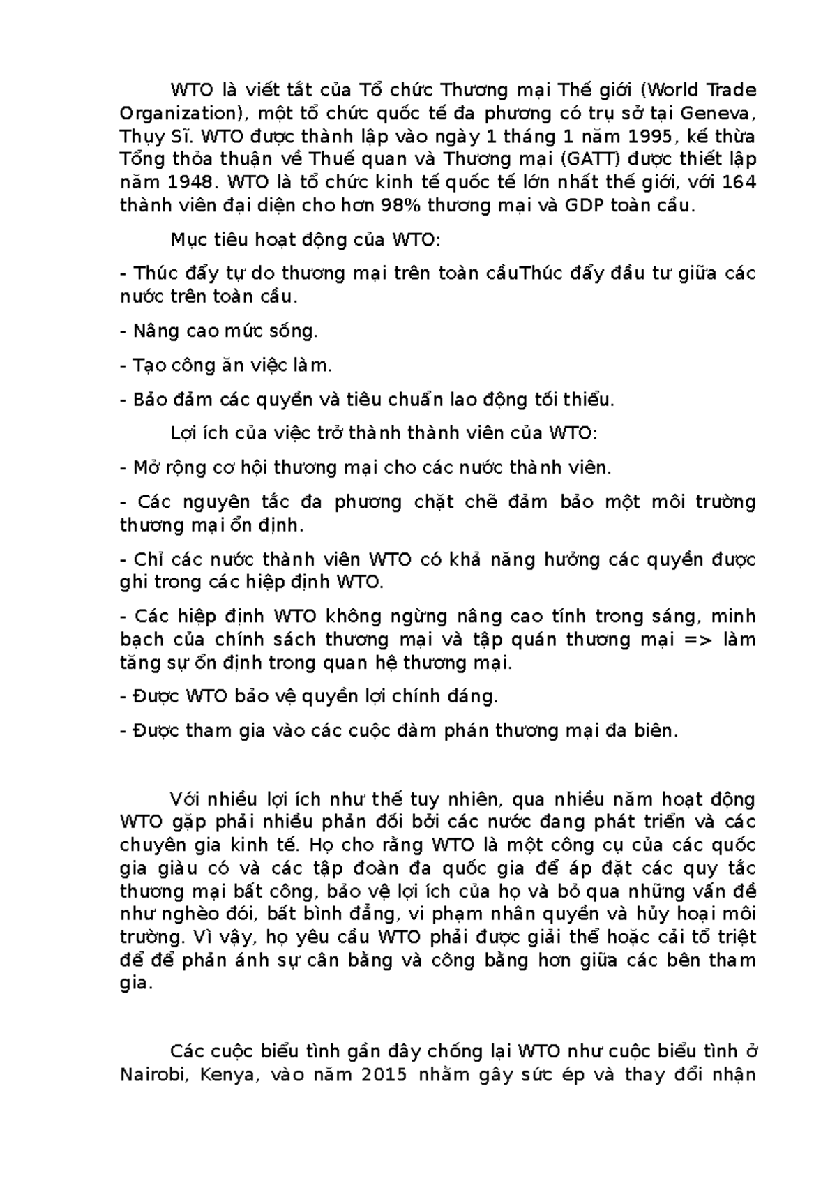 WTO là viết tắt của Tổ chức Thương mại Thế giới - WTO là viết tắt của Tổ chức Thương mại Thế ...