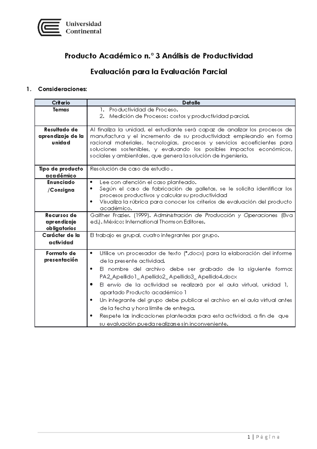 Consolidado 2-1 - mANTENIMIENTO - Producto Académico n.° 3 Análisis de Productividad Evaluación ...